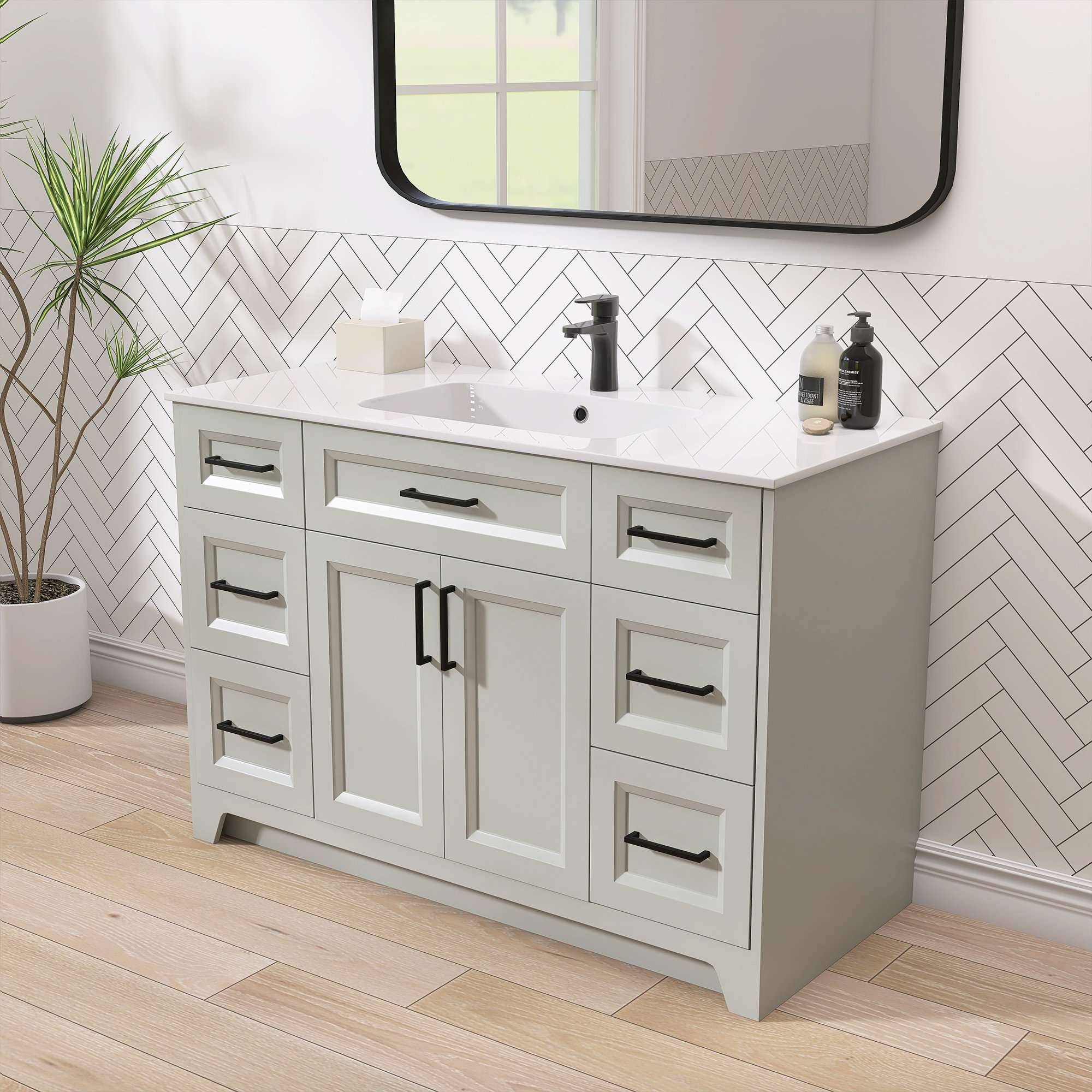 ZEAFIVE Solid Wood 48 Inch Freestanding Bathroom Vanity With Sink Combo ...