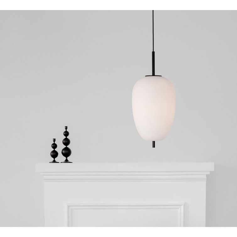 Ivy Bronx Black Metal & Opal Glass LED E27 1X12 Watt 230 Volt IP20 Bulb ...