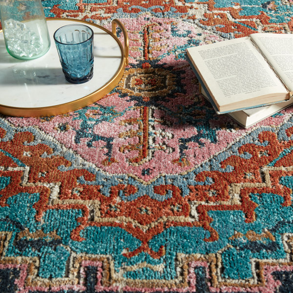 Bungalow Rose Zoeller Blue/Rust Rug & Reviews | Wayfair