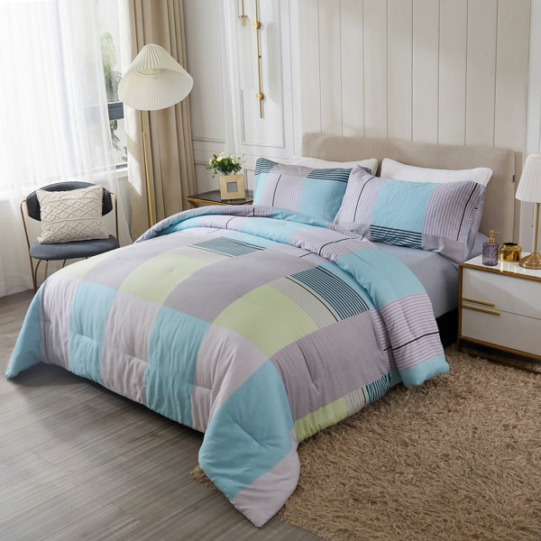 Peach Leaf Geometric Plaid Cotton Geometric Shapes Comforter Set | Wayfair