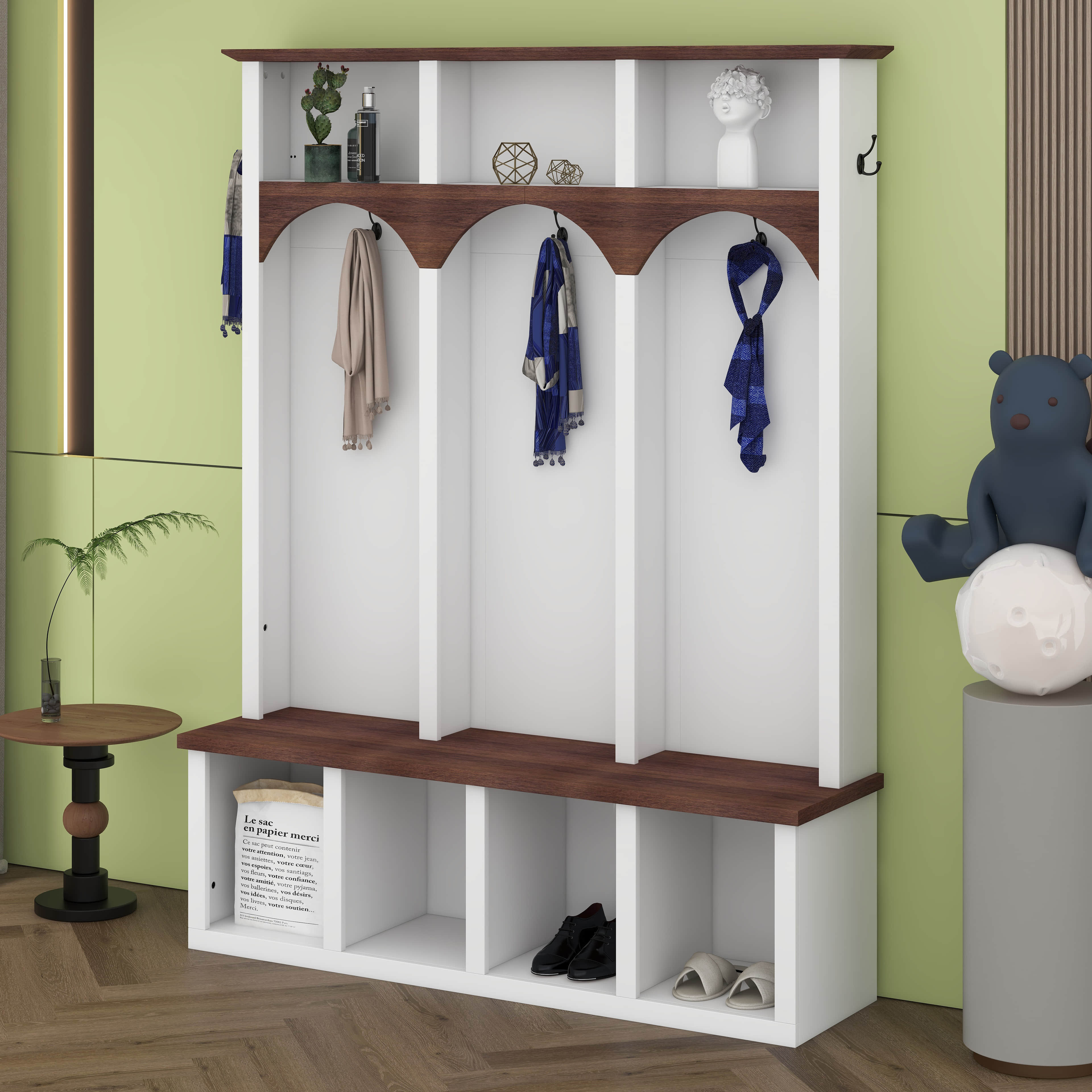 One Allium Way Entryway Hall Tree With 7 Cubbies, Entryway Walnut ...