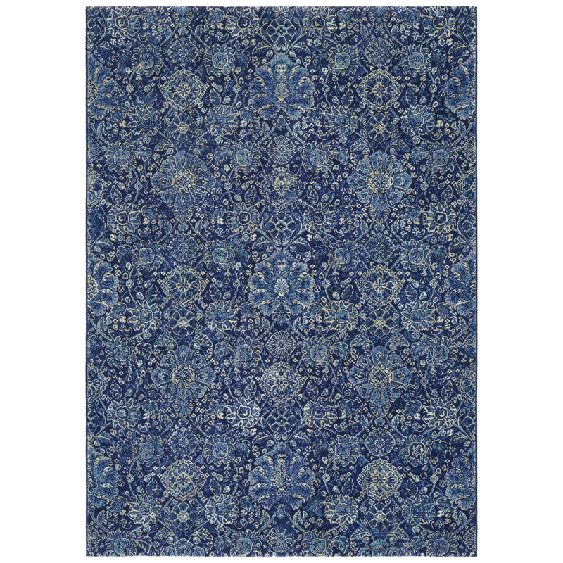 Darby Home Co Ullin Floral Navy Sapphire Blue Performance Area Rug ...