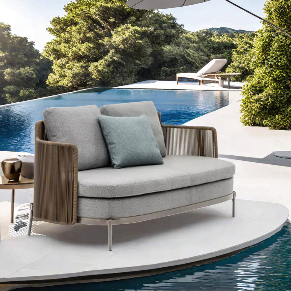 Corrigan Studio® Meryle 62.99'' Wicker Outdoor Loveseat with Sunbrella ...