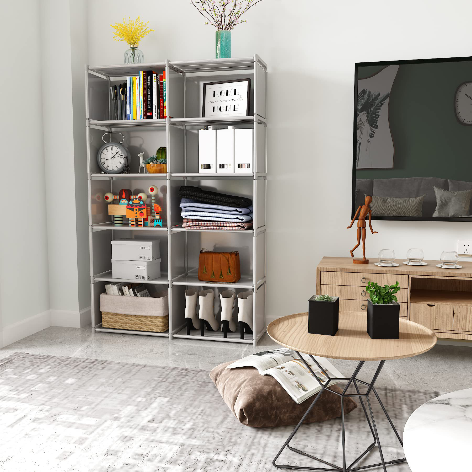 Hokku Designs 6-Layer Portable Bookshelf With Cloth Back, Suitable For ...