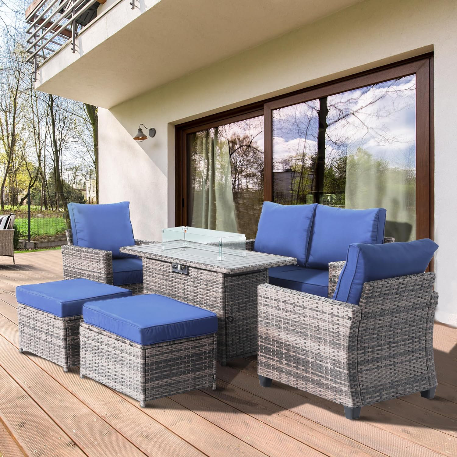 Latitude Run® 6 Piece Rattan Outdoor Patio Furniture Set with Fire ...