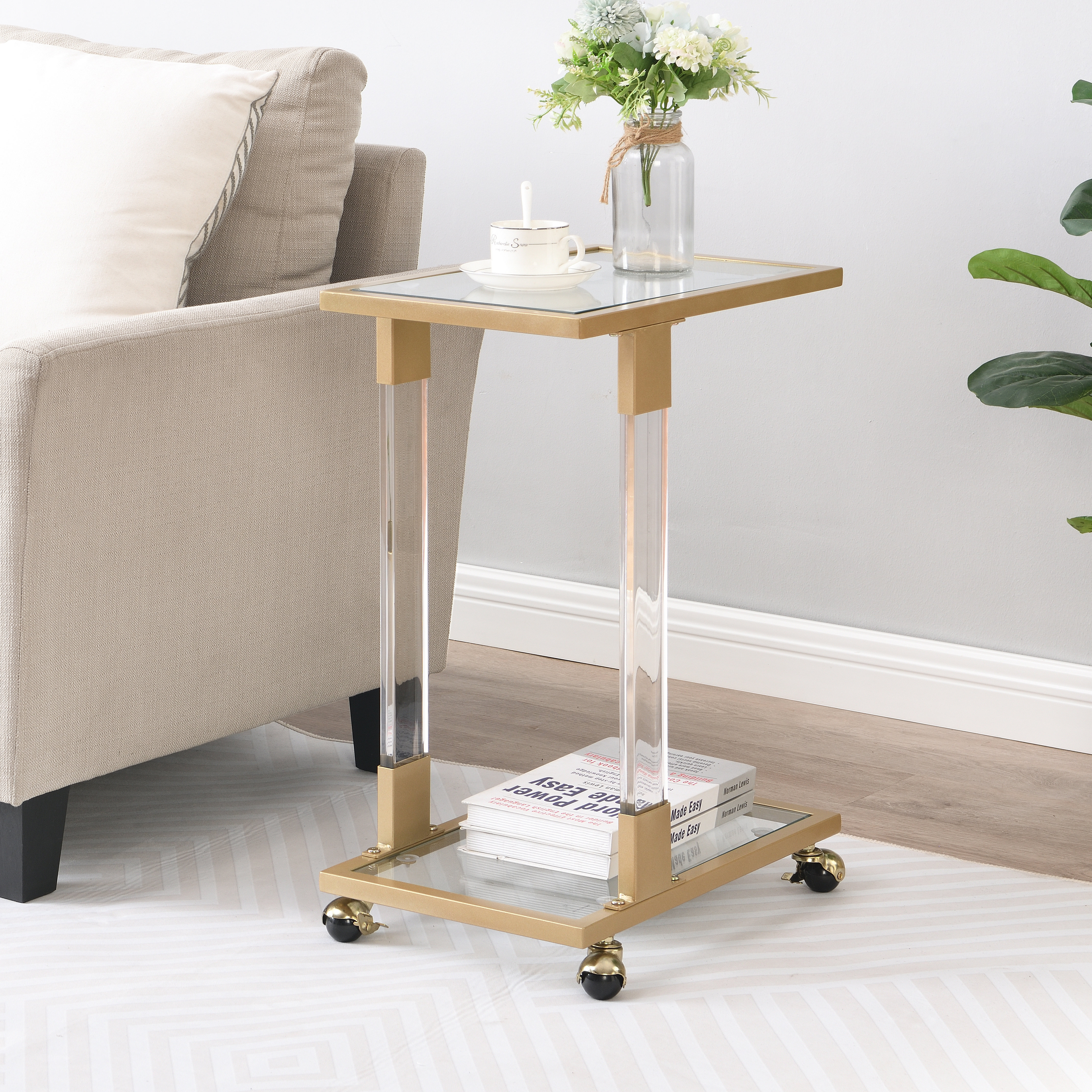 Mercer41 Sofa Table, Glass Top C Shape Square Table with Base - Wayfair ...