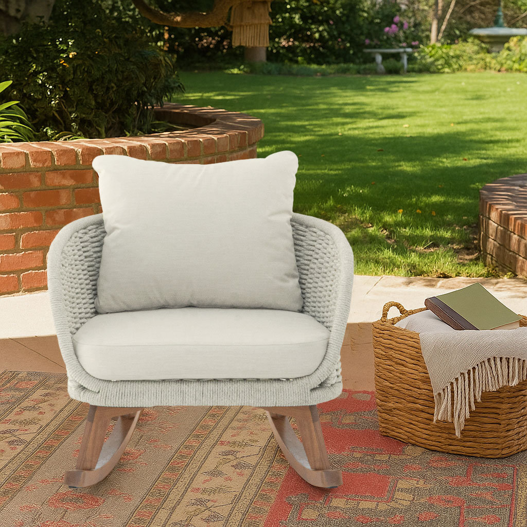 Bayou Breeze Classic Minimalist Rope Wicker Rocking Chair with Cushions ...