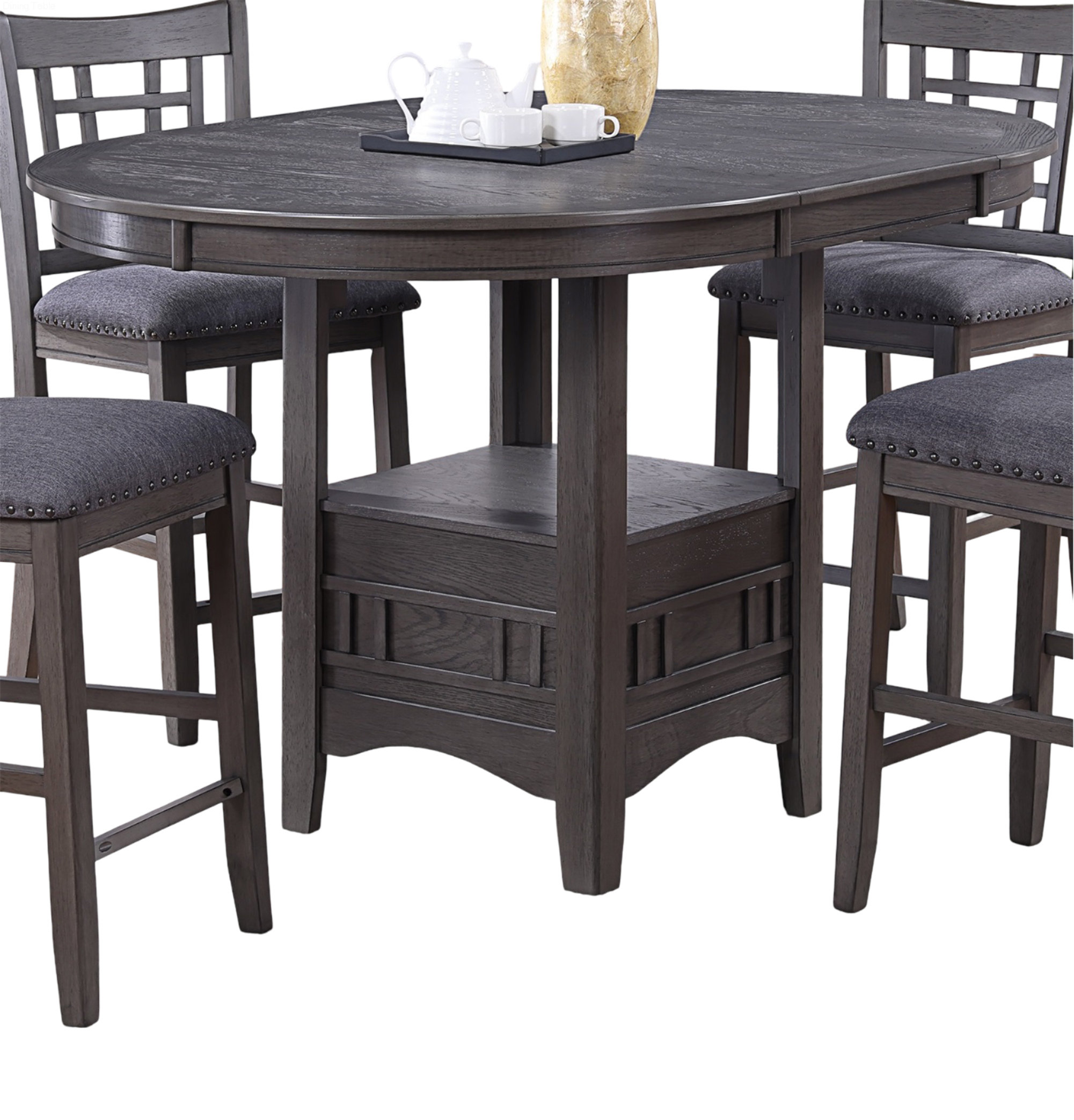 Lark Manor Dining Table Round Counter Height Dining Table With Shelve ...