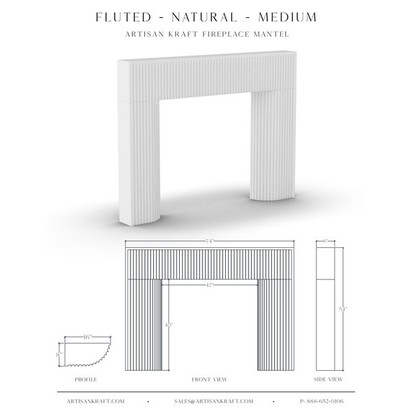 Artisan Kraft Fluted Cast Stone Fireplace Surround with Standard Hearth ...