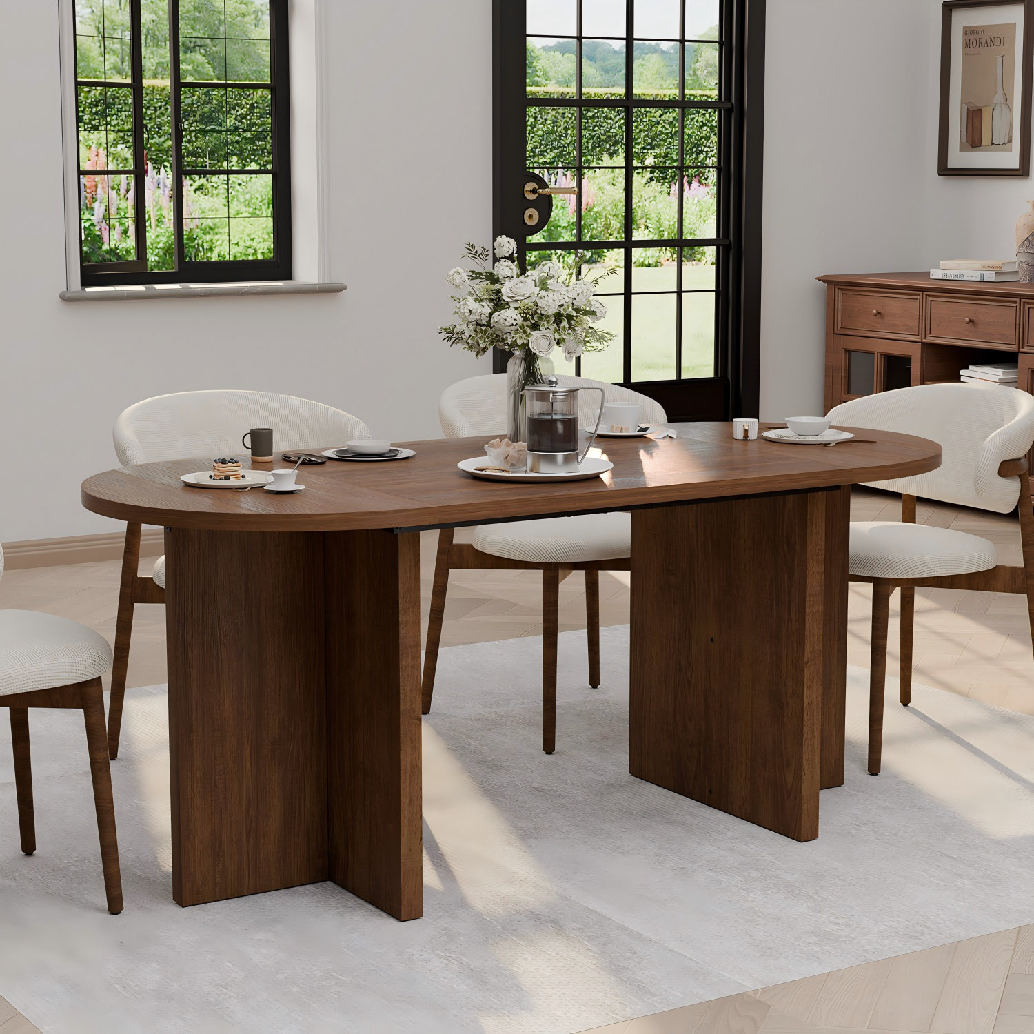 Ivy Bronx 70.8 Inch Dining Table For 4-6 People, Unique Oval Kitchen Table With Triangular ...