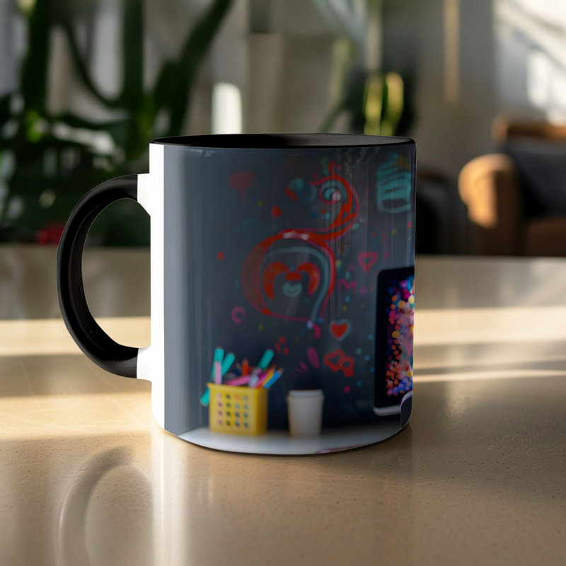 East Urban Home Kids Drawing Style 11oz Accent Mugs – White Ceramic ...