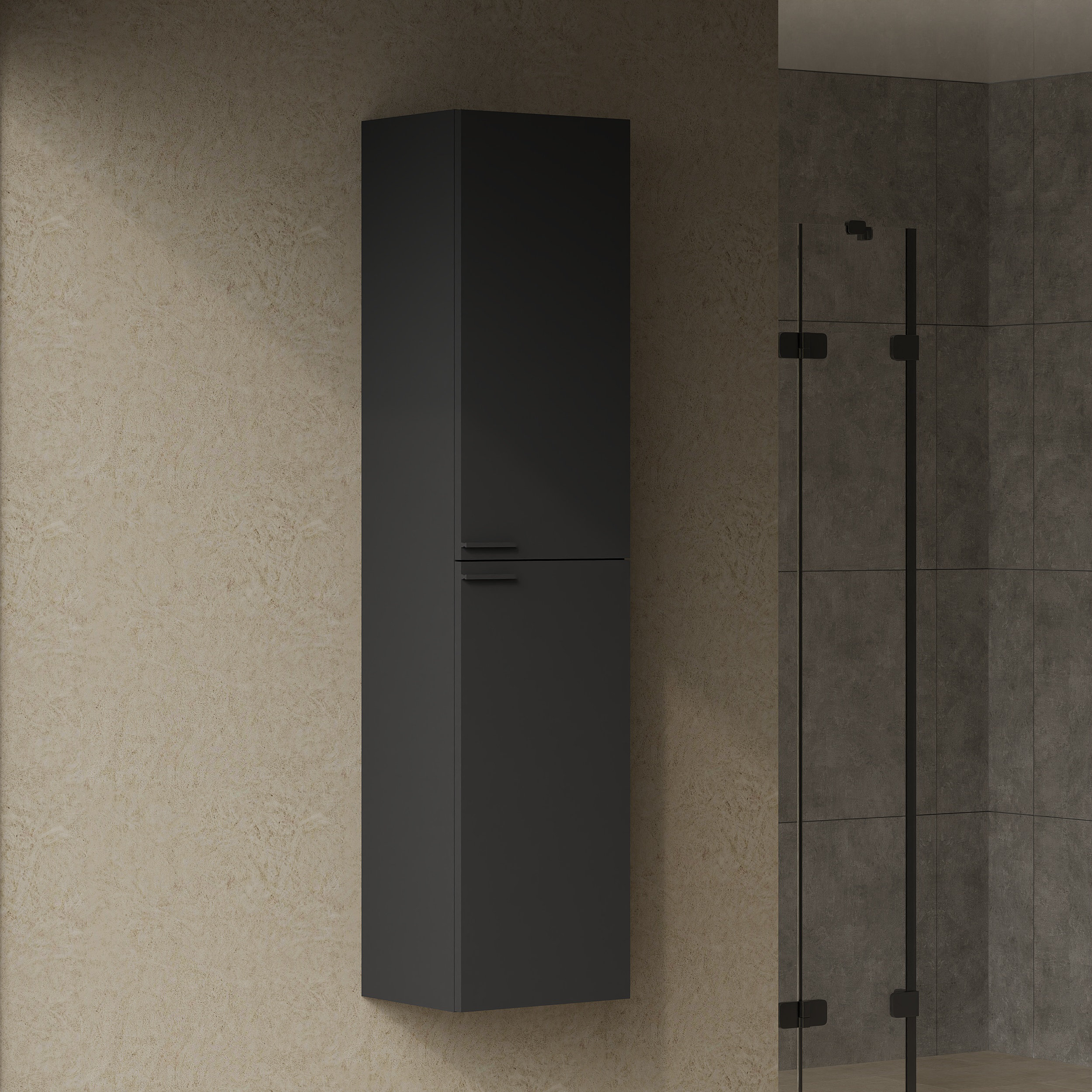17 Stories Vatilla 1500mm Wall Hung Tall Cabinet With Matt Black ...