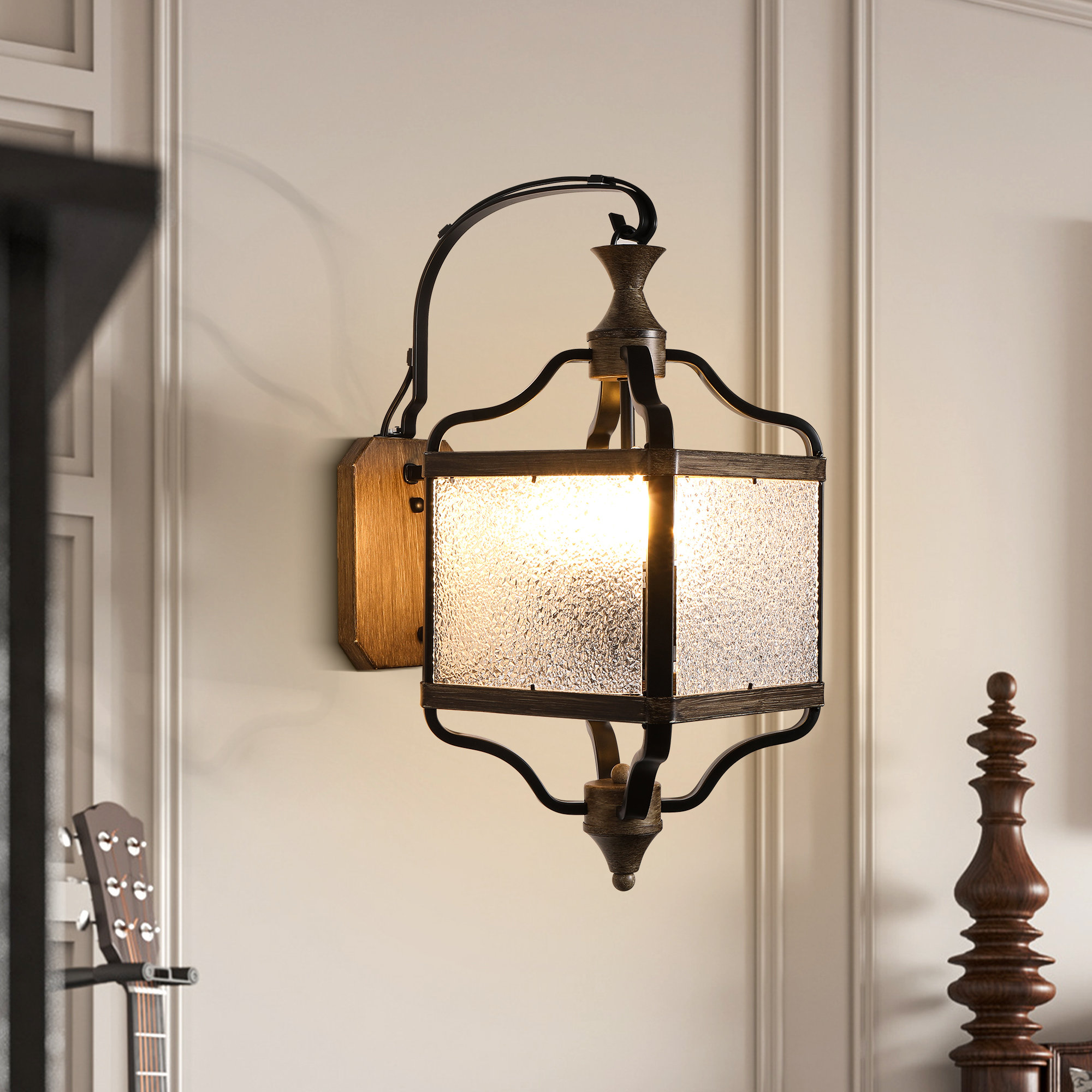 Lark Manor™ 14.6" 1-Light Farmhouse Wall Sconce With Glass Panels For ...