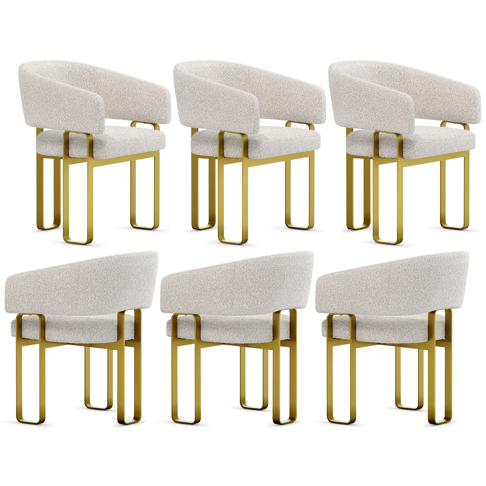 ANEWSUN Dining Chairs Set Of 6, Off White Boucle Upholstered Kitchen ...