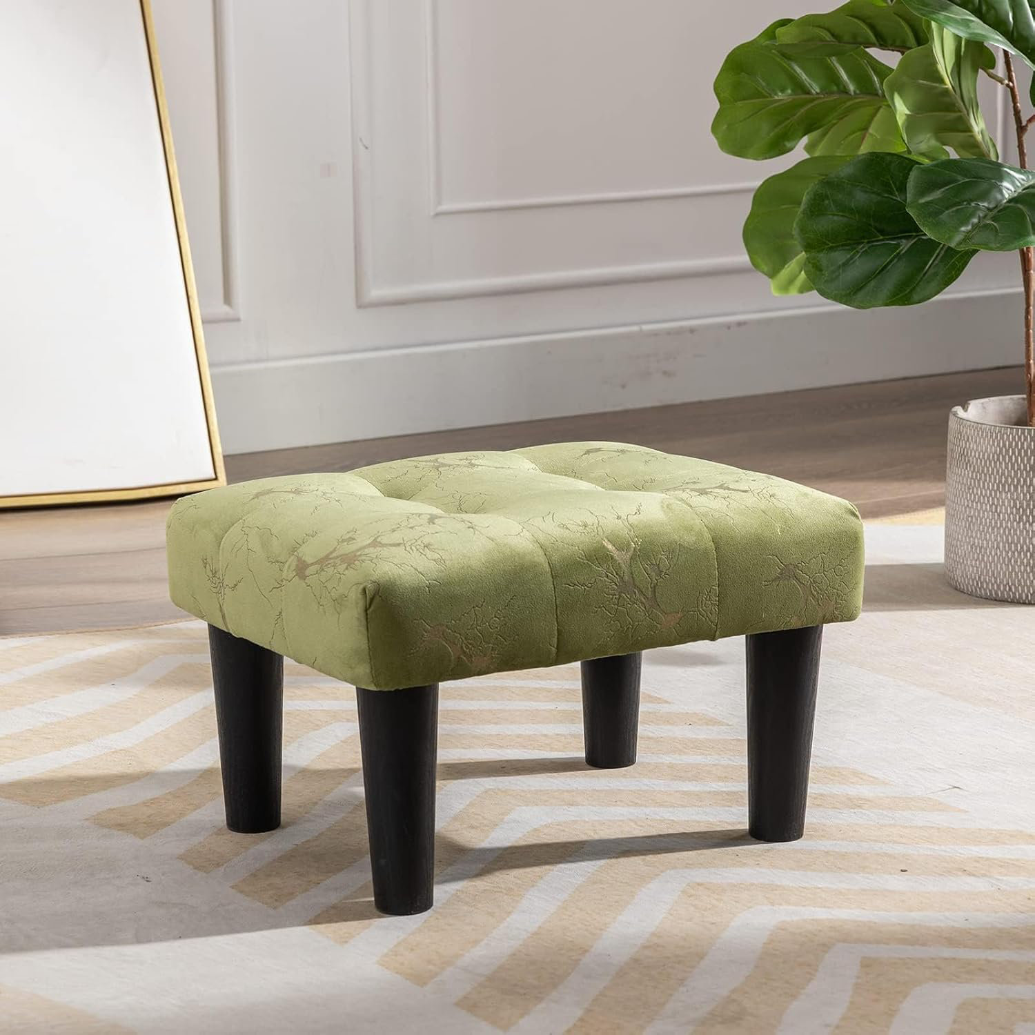 George Oliver Small Footstool Ottoman, Velvet Wooden Foot Stool Ottoman ...