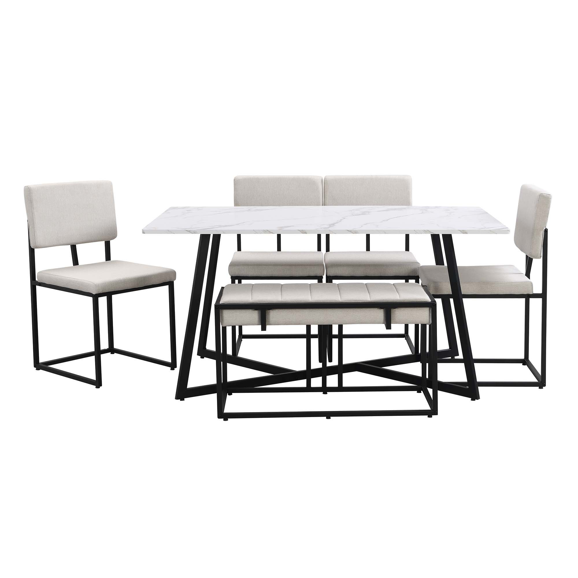 Latitude Run® Modern Faux Marble 6-Piece Dining Table Set,60Inch Metal ...