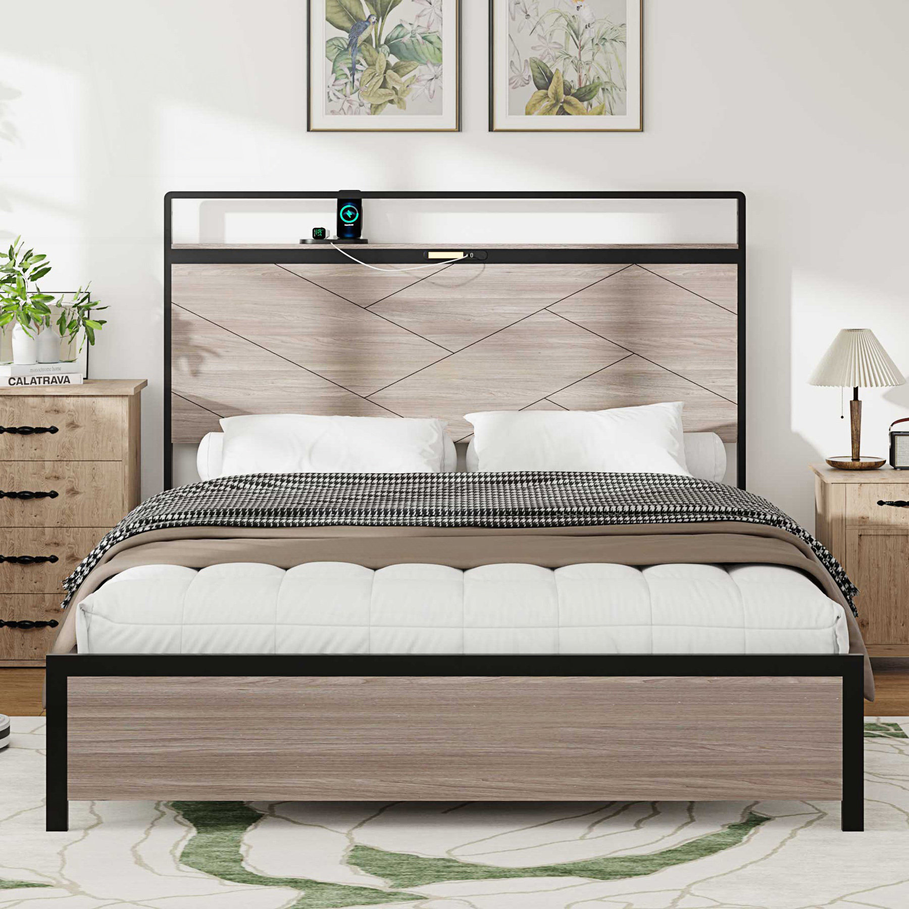 Wrought Studio™ Queen Size Platform Bed Frame With Storage Headboard ...