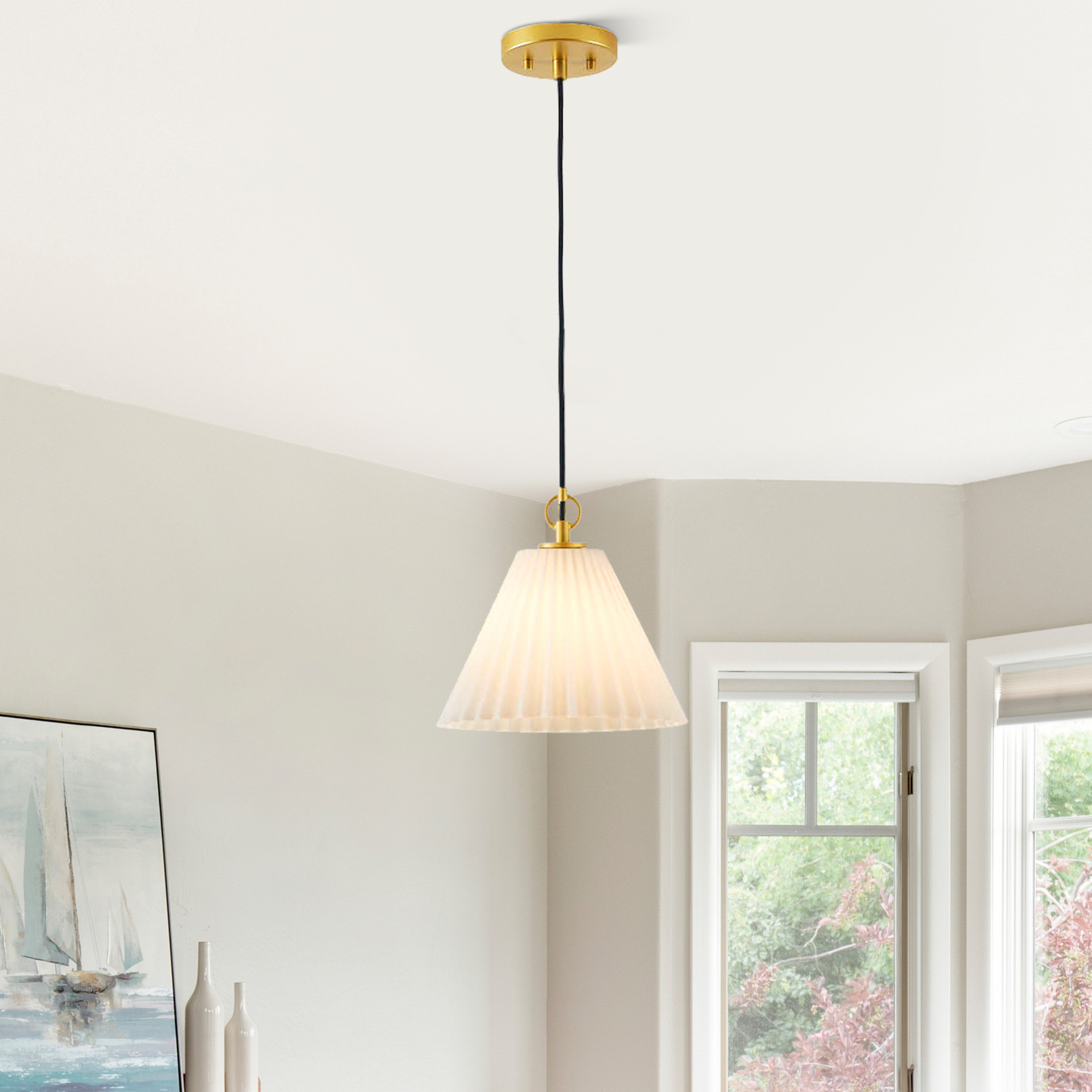 Mercer41 1-light Single Pendant Light With Opal Ribbed Glass Shade ...