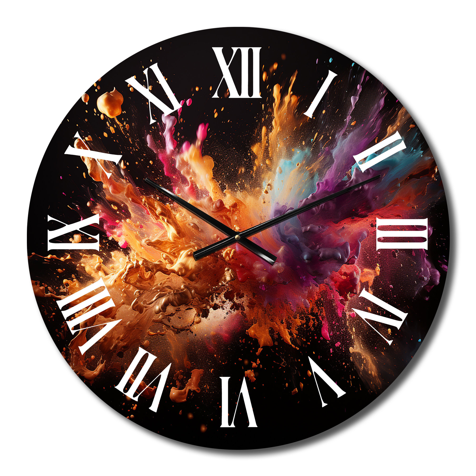 Design Art Sudden Joy Abstract Pink And Gold Splash Metal Wall Clock ...