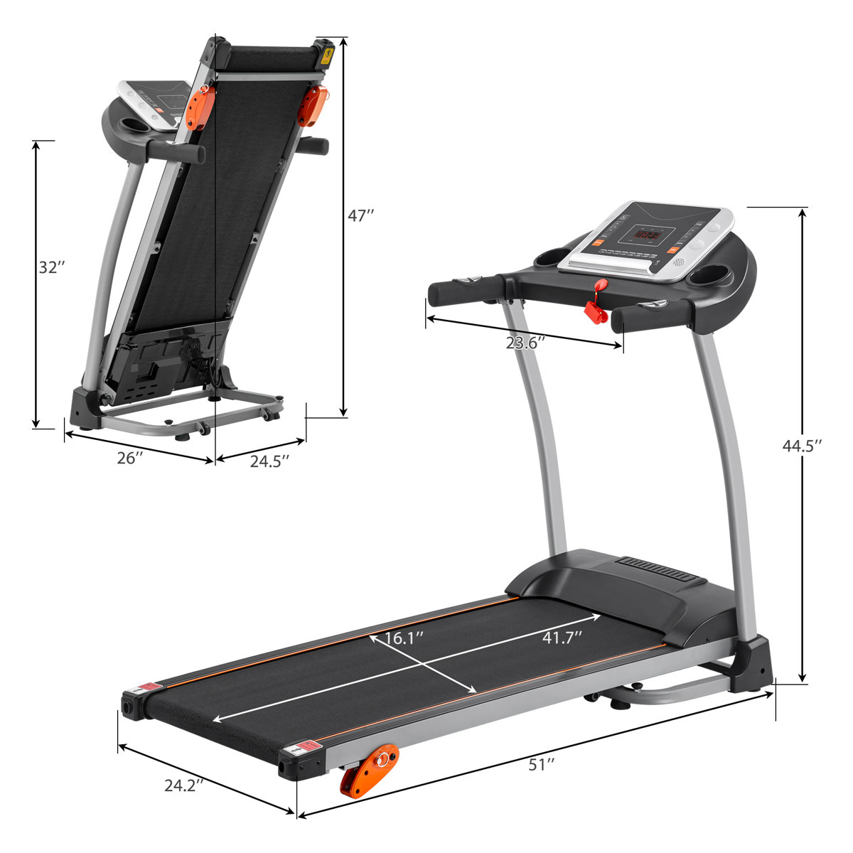 Hokku Designs Folding Treadmill For Home Use, 2.5HP Electric Running ...