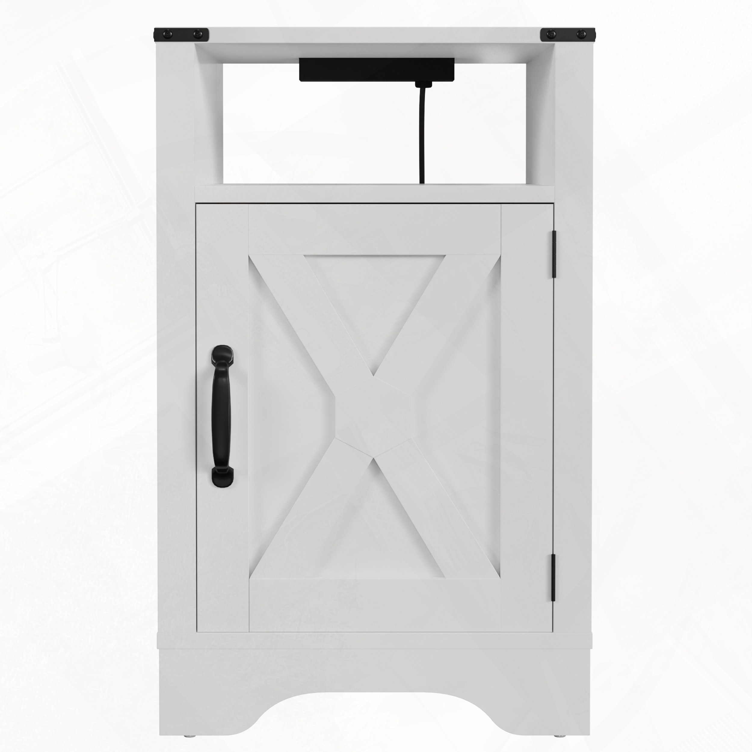 August Grove® Farmhouse Wooden Bedside Table with Electrical Outlets ...