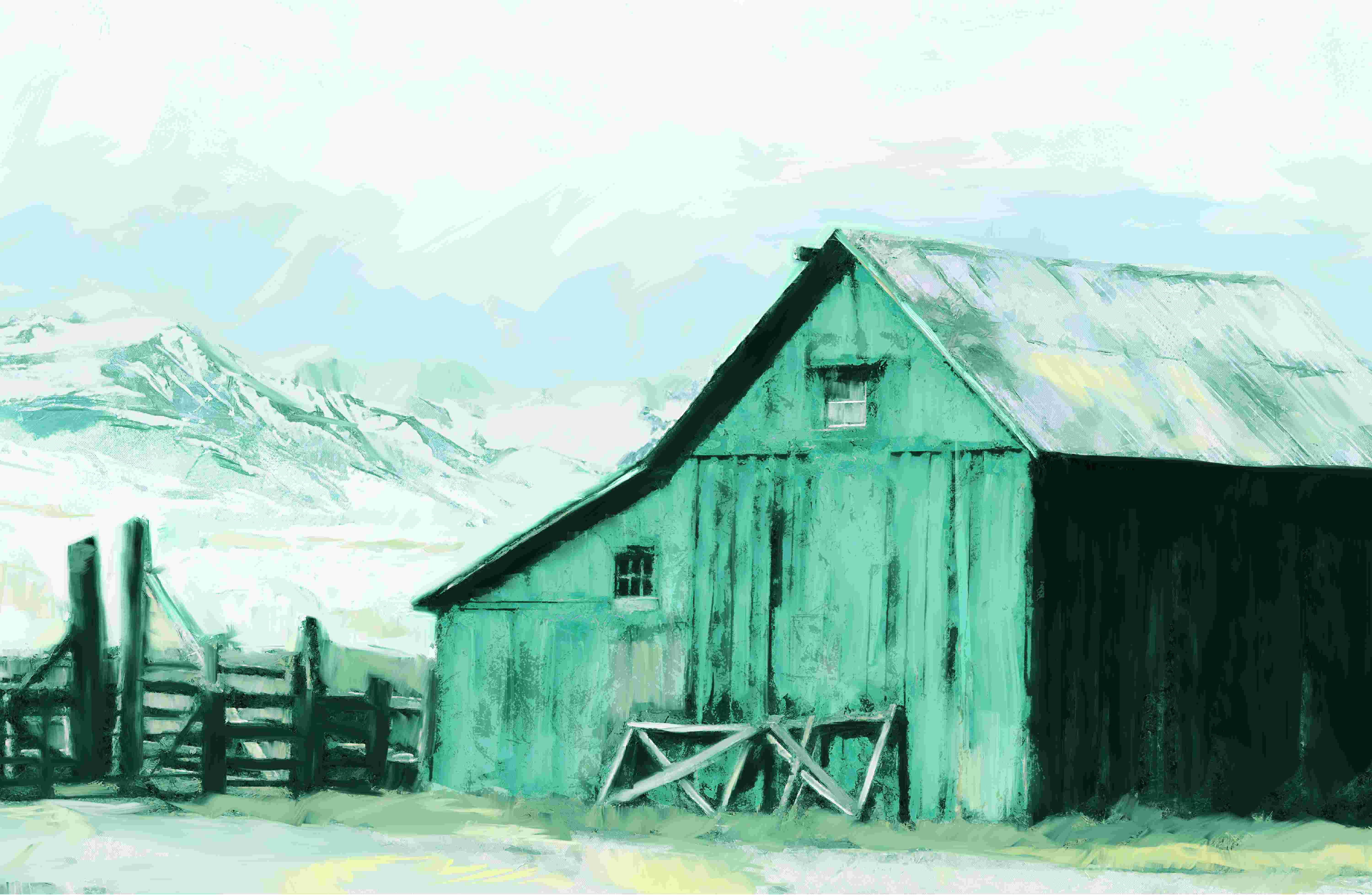 August Grove® Teal Barn - Wrapped Canvas Print | Wayfair