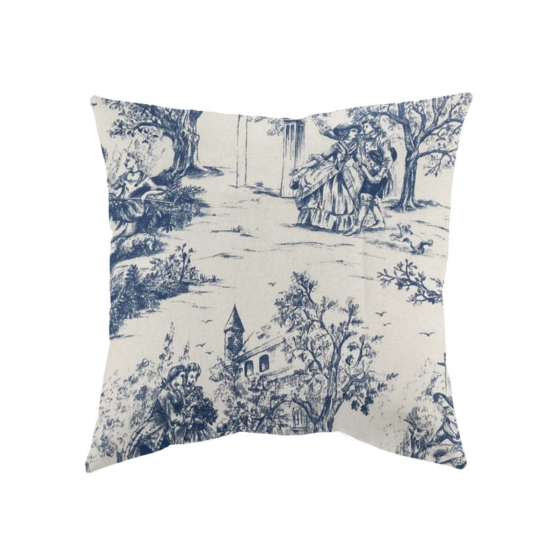 Victor Mill Provence 100% Cotton blue toile Throw Square Pillow | Wayfair