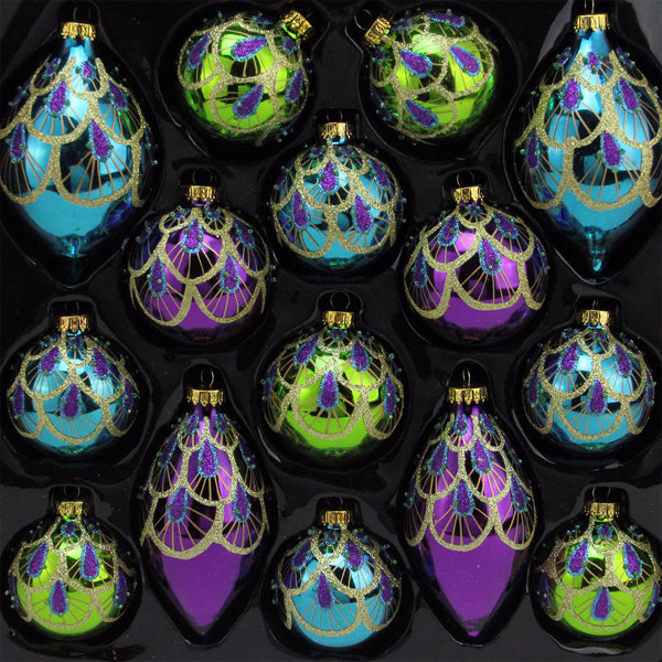 Northlight 15-Piece Peacock Green Blue and Purple Finial and Ball ...