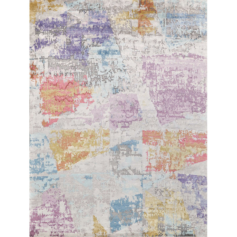 Exquisite Rugs Floor Art Rectangle Abstract Hand-Knotted Rayon Area Rug ...