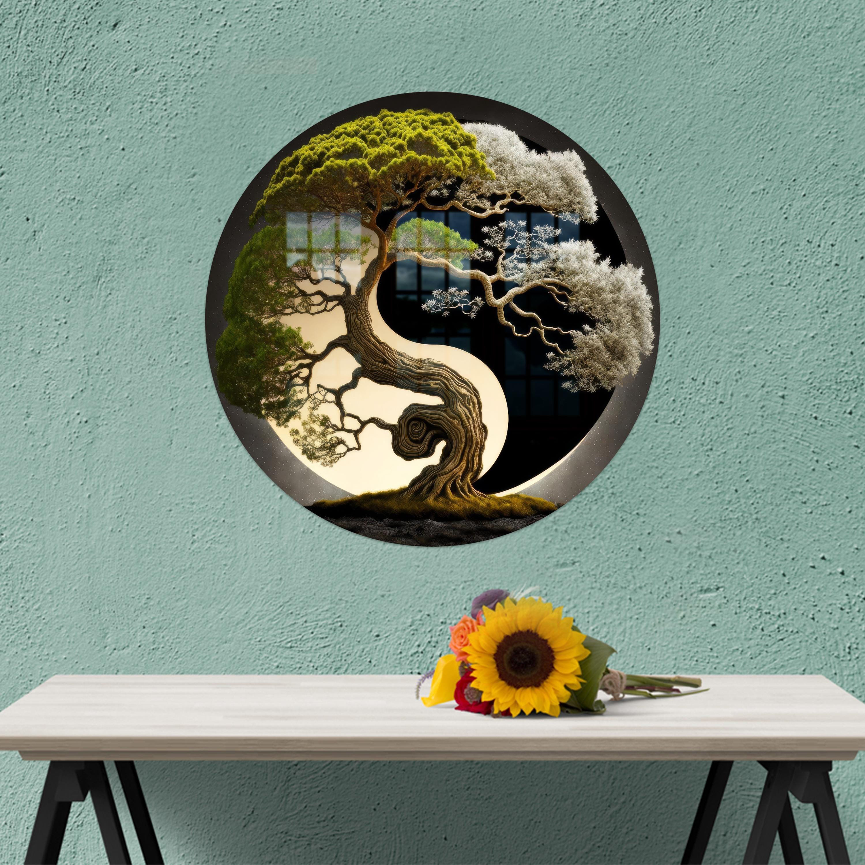 Red Barrel Studio Yin Yang Japanese Tree Wall Art In Glass For Modern ...