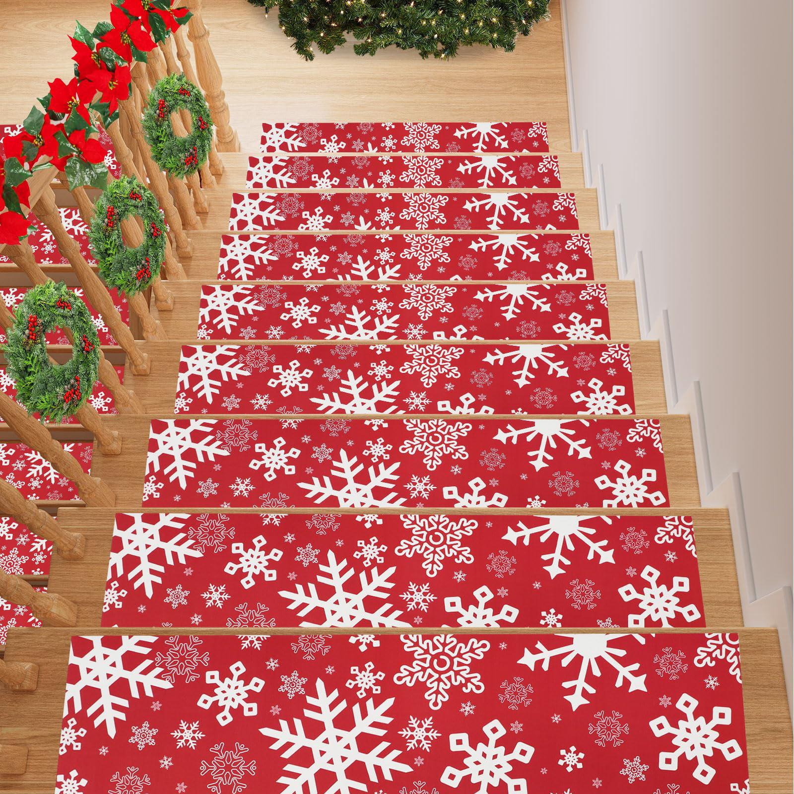 The Holiday Aisle® Christmas Stair Treads For Wooden Steps Indoor 15 ...