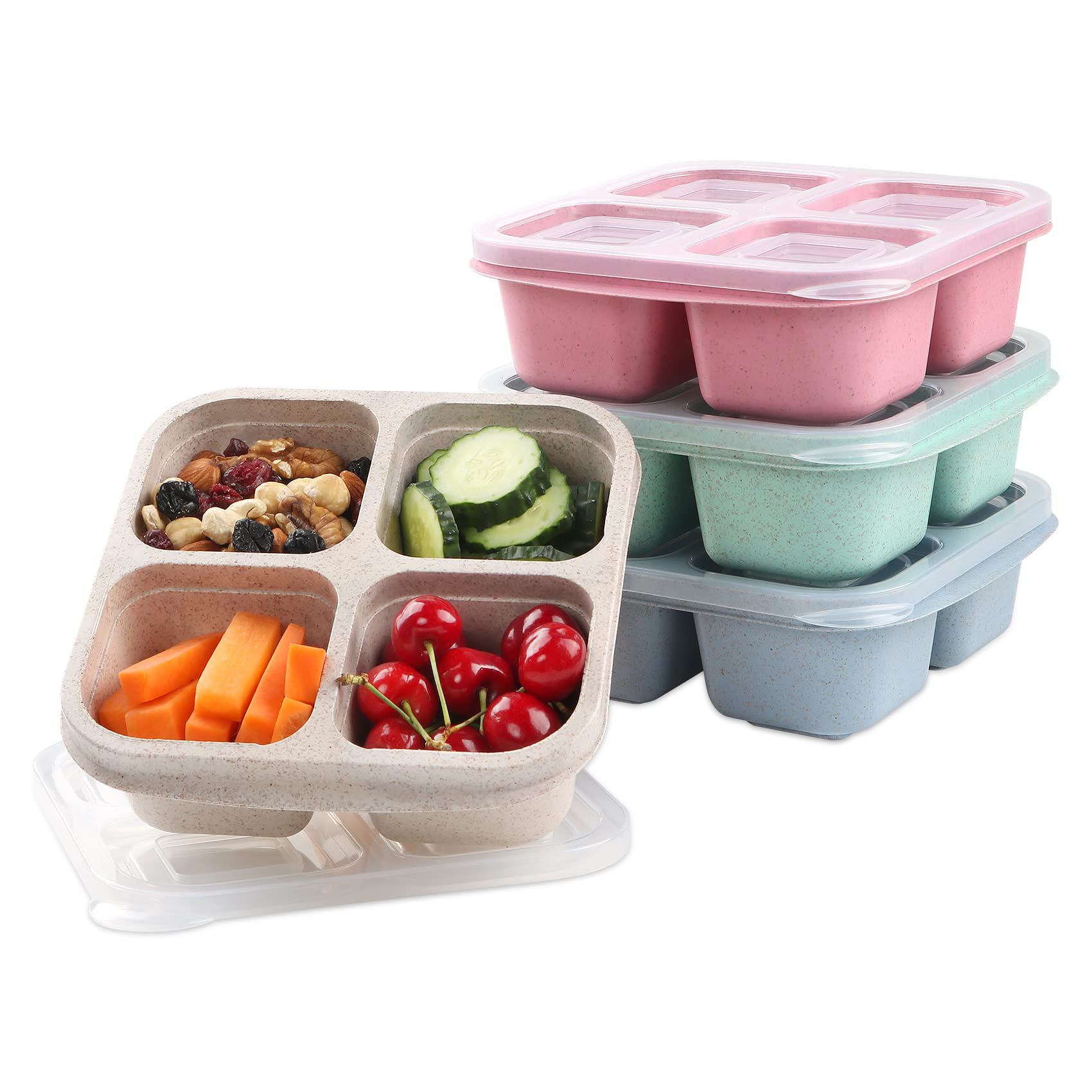 Prep & Savour 4 Pack Reusable Bento Snack Boxes, 4 Compartment Meal ...