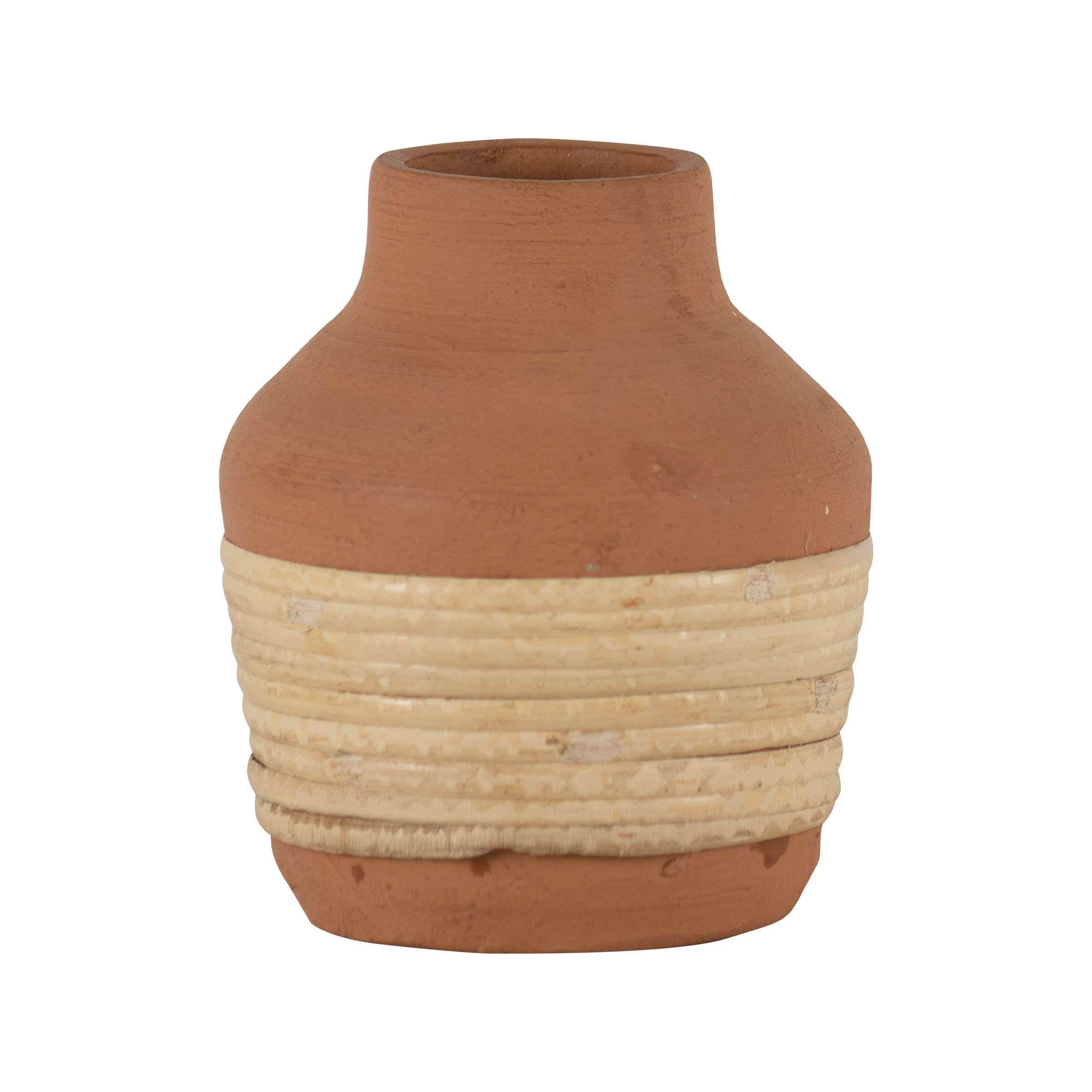 Millwood Pines Natural Handthrown Terracotta & Rattan Bud Vase | Wayfair