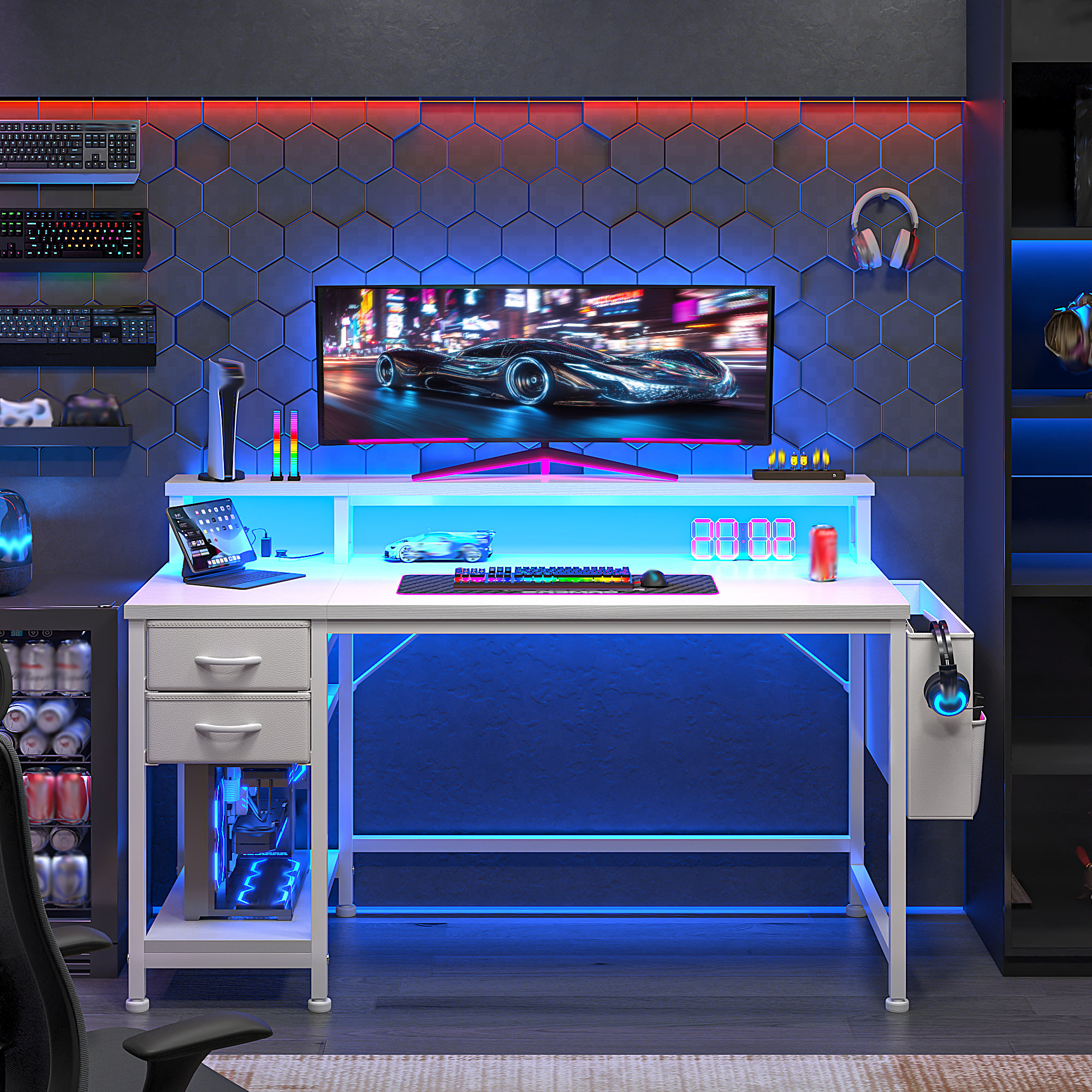 Wrought Studio Computer Desk With Monitor Stand & Power Outlet & 2 ...