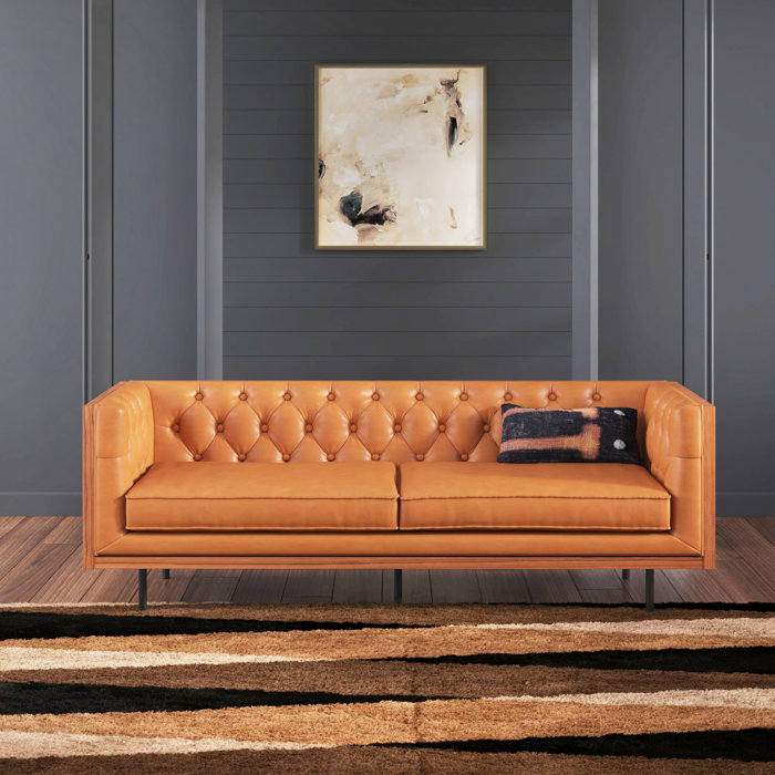 Corrigan Studio® Benita Vegan Leather Walnut Upholstered Sofa & Reviews ...