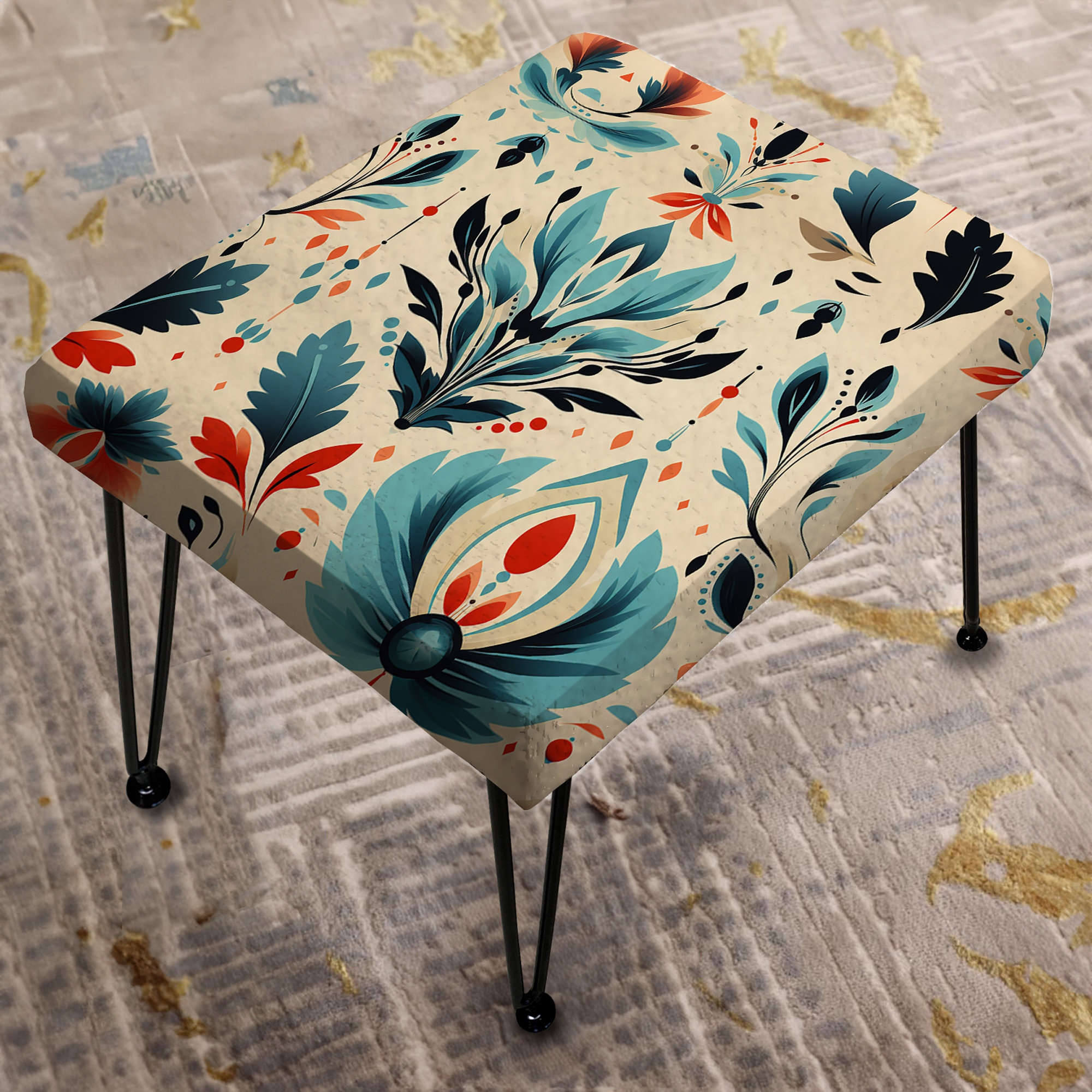 Design Art Teal And Beige Ikat Mosaic Fusion - Ikat Rectangle Ottoman ...