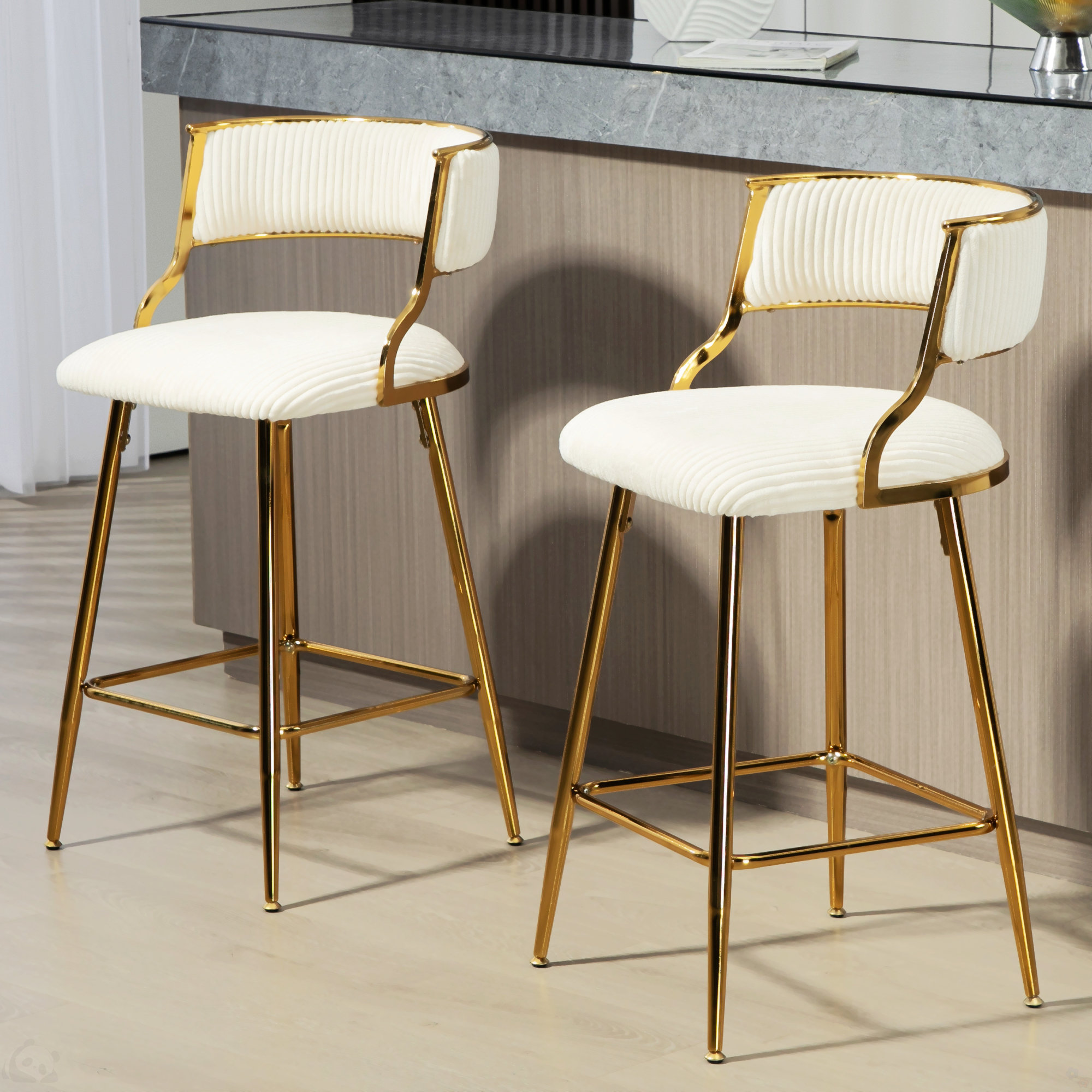 Mercer41 26'' Counter Height Bar Stools Corduroy Kitchen Island Counter ...