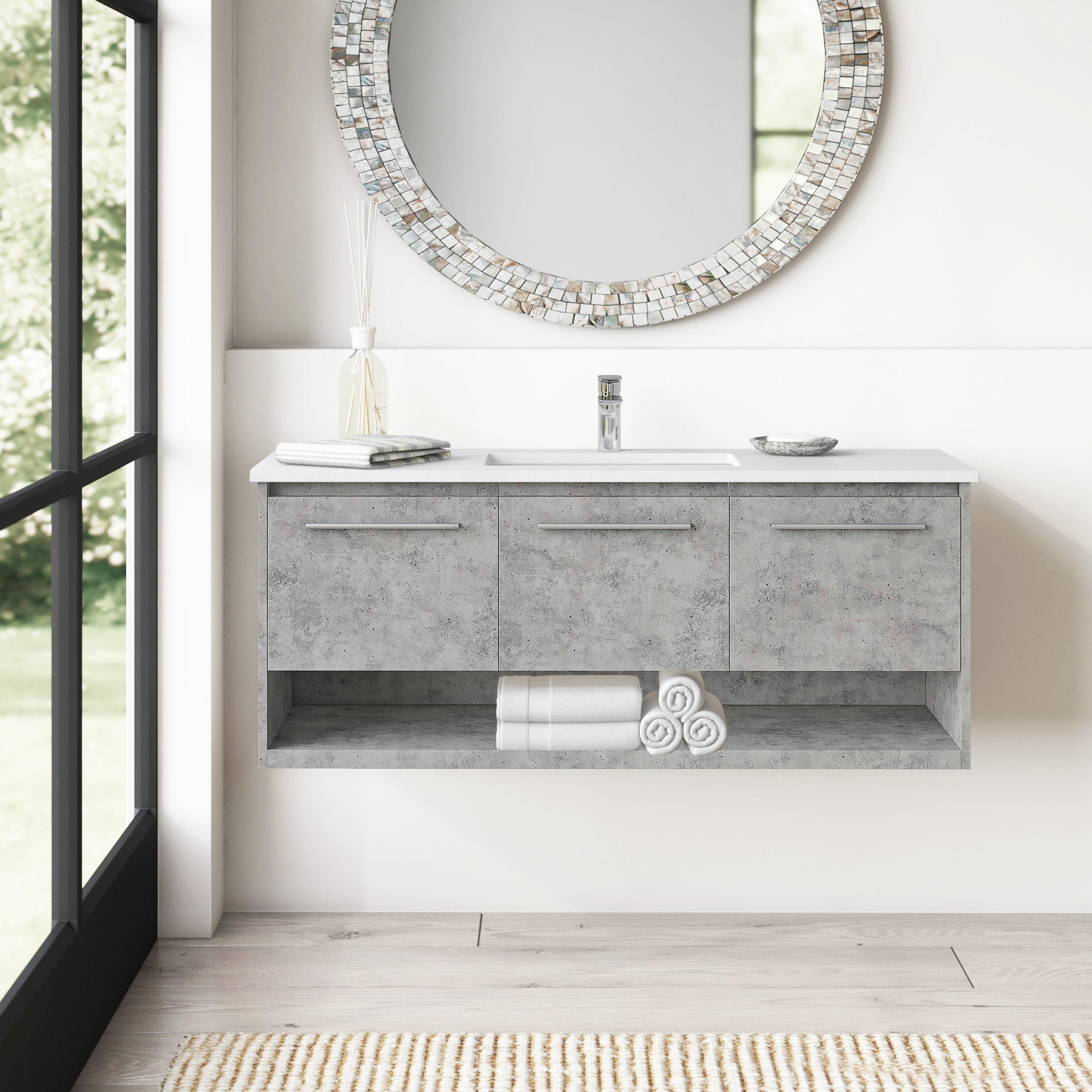 Wade Logan Ensemble de meuble-lavabo simple mural 48 po Roman et ...