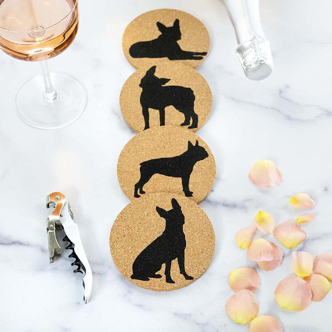 Frifoho Cork Drink Coasters - Set Of 4 Dog Coasters With Protective ...