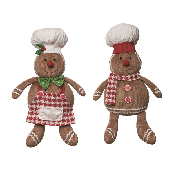 The Holiday Aisle®Plush Sitting Gingerbread Pal Set of 2 Christmas Home ...