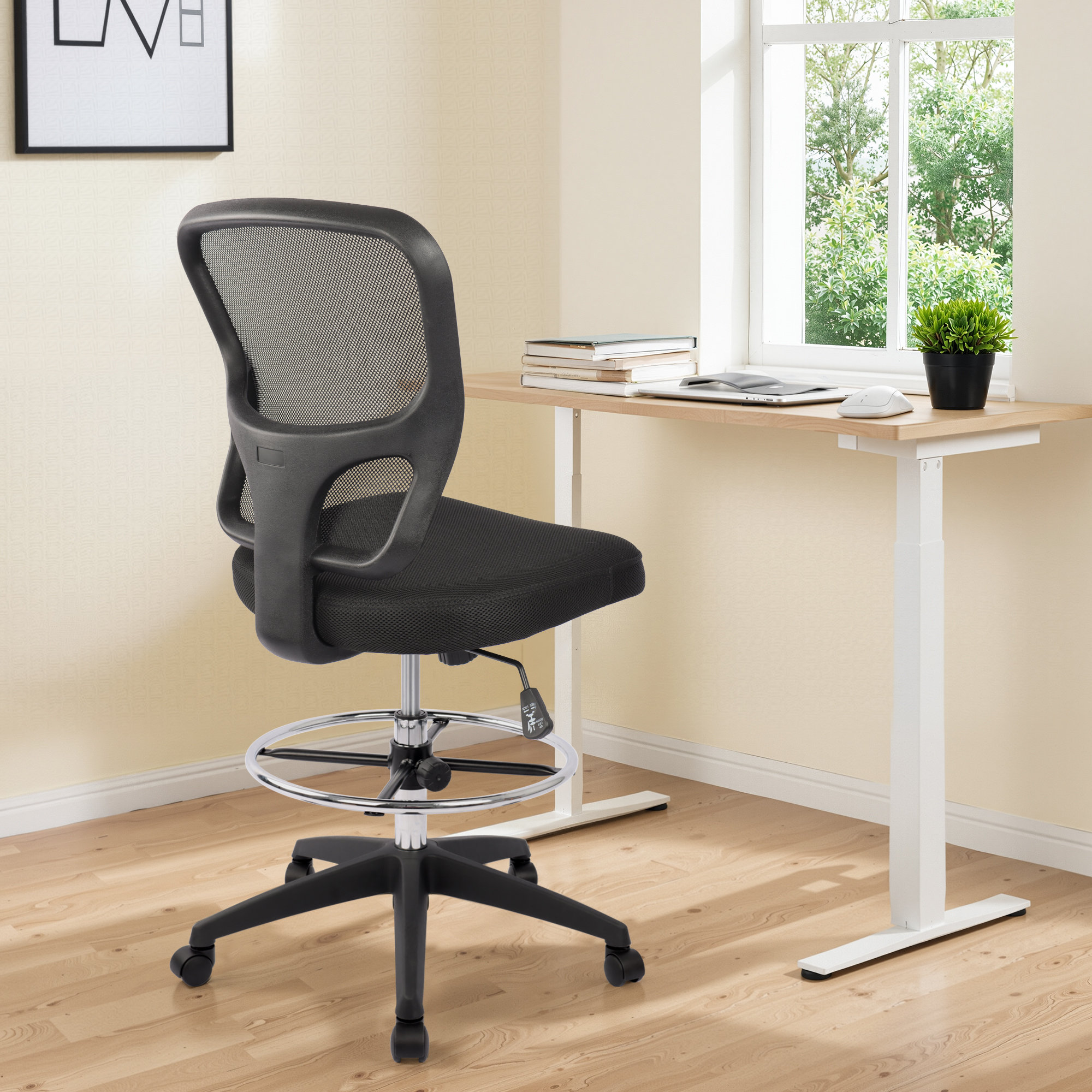 Inbox Zero Jonilda Drafting Chair with Footrest Ergonomic Swivel ...