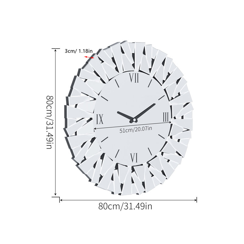 LUVODI Modern Round Beveled Glass Edge Wall Mounted Mirrored Clock ...