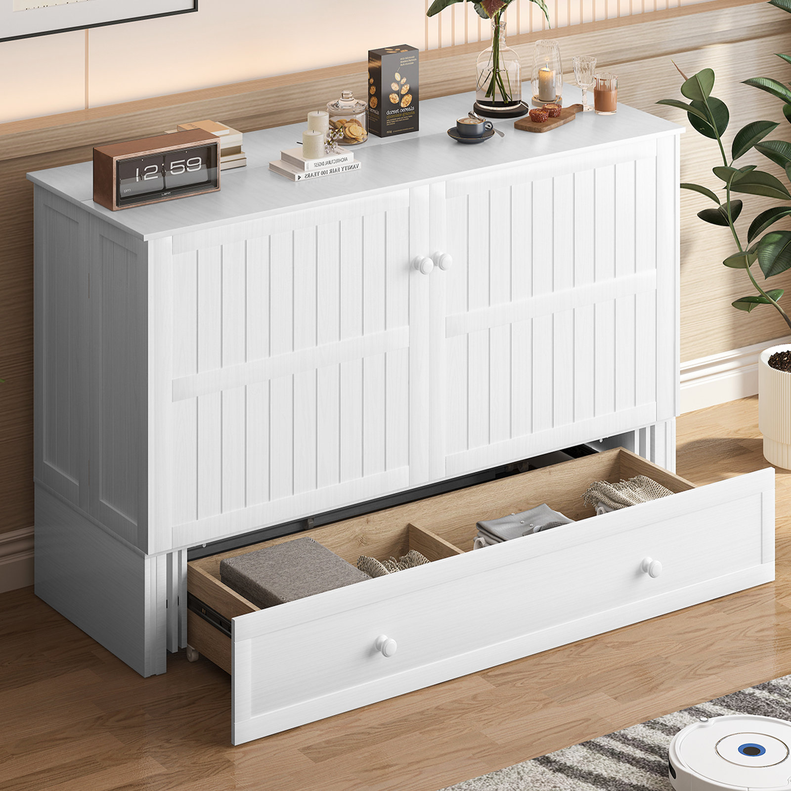 Red Barrel Studio Murphy Bed Cube Cabinet With Foldable Mattress, Queen ...