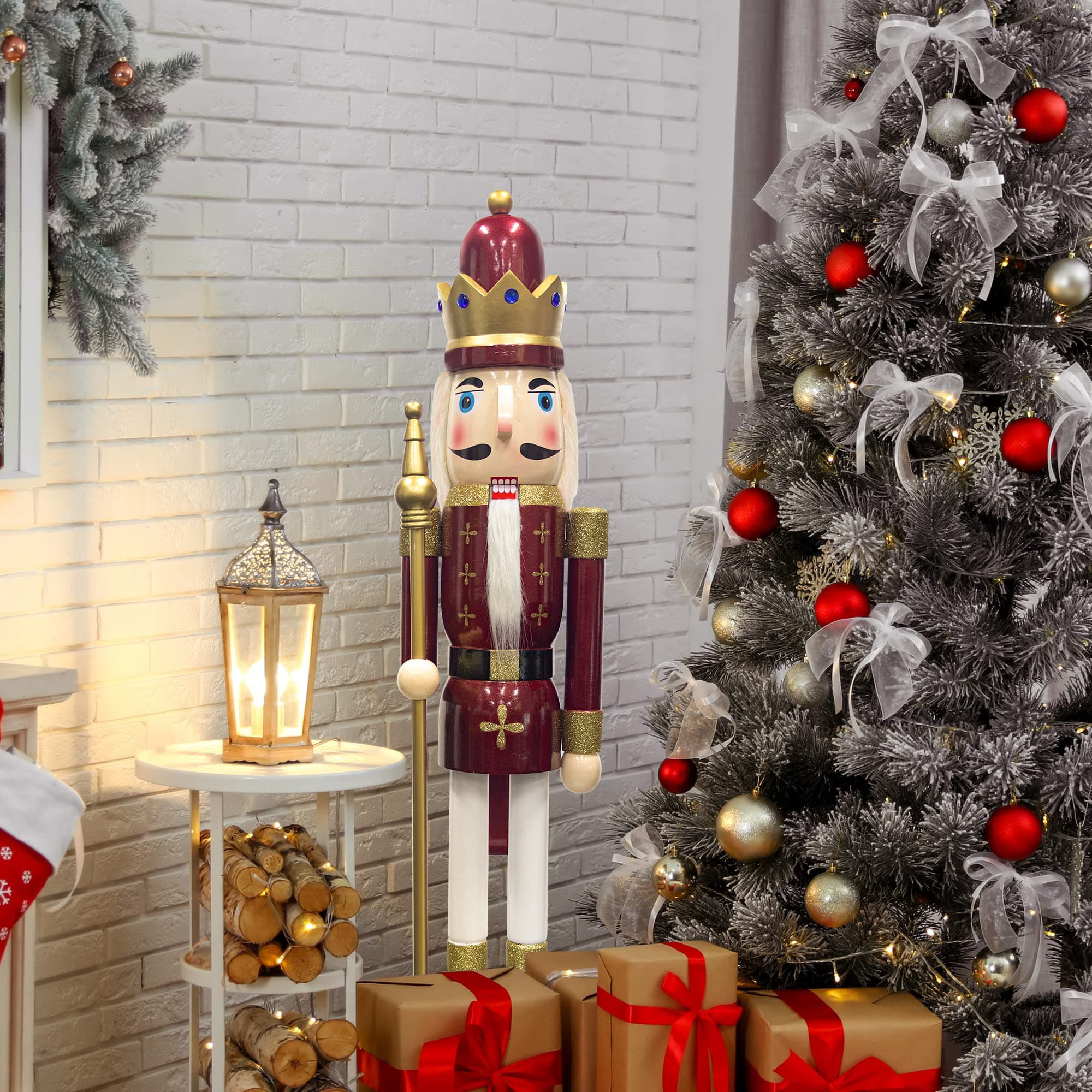 CONTPU Large 4ft Christmas Nutcracker,Wooden King Figurine,Front Door Decorations,Mantel ...
