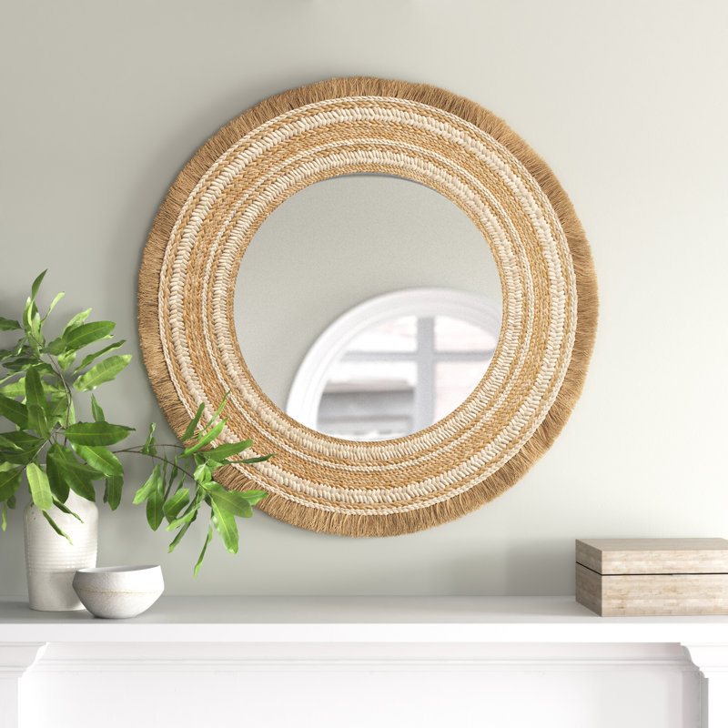 Joss & Main Tatum Wooden Woven Room Wall Mirror with Fringe Ends ...