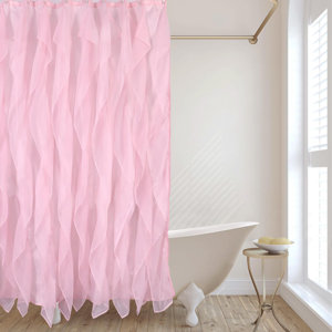Mercer41 Pink Ruffle Shower Curtains For Bathroom Farmhouse Sheer ...