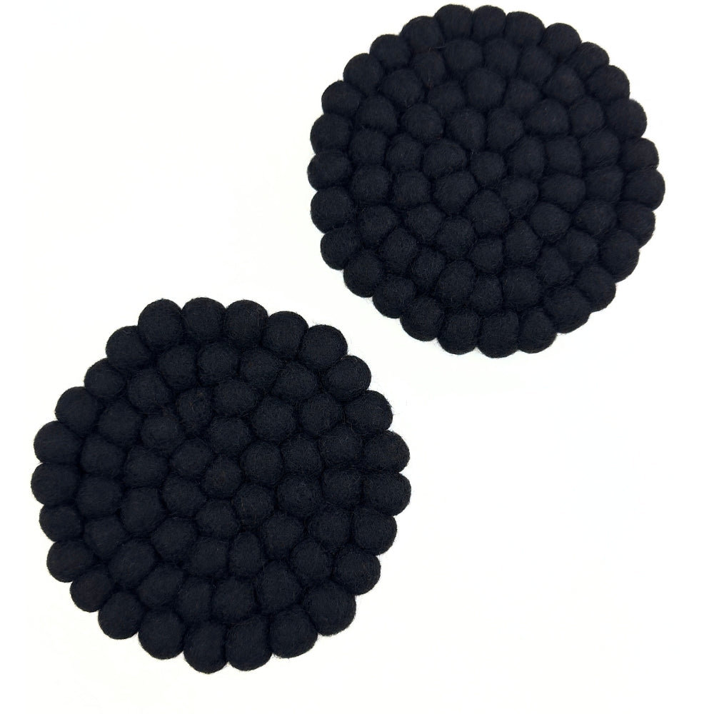 Humble Hilo Handmade Felt Coaster, 3.9 inches, set of 2, black ...