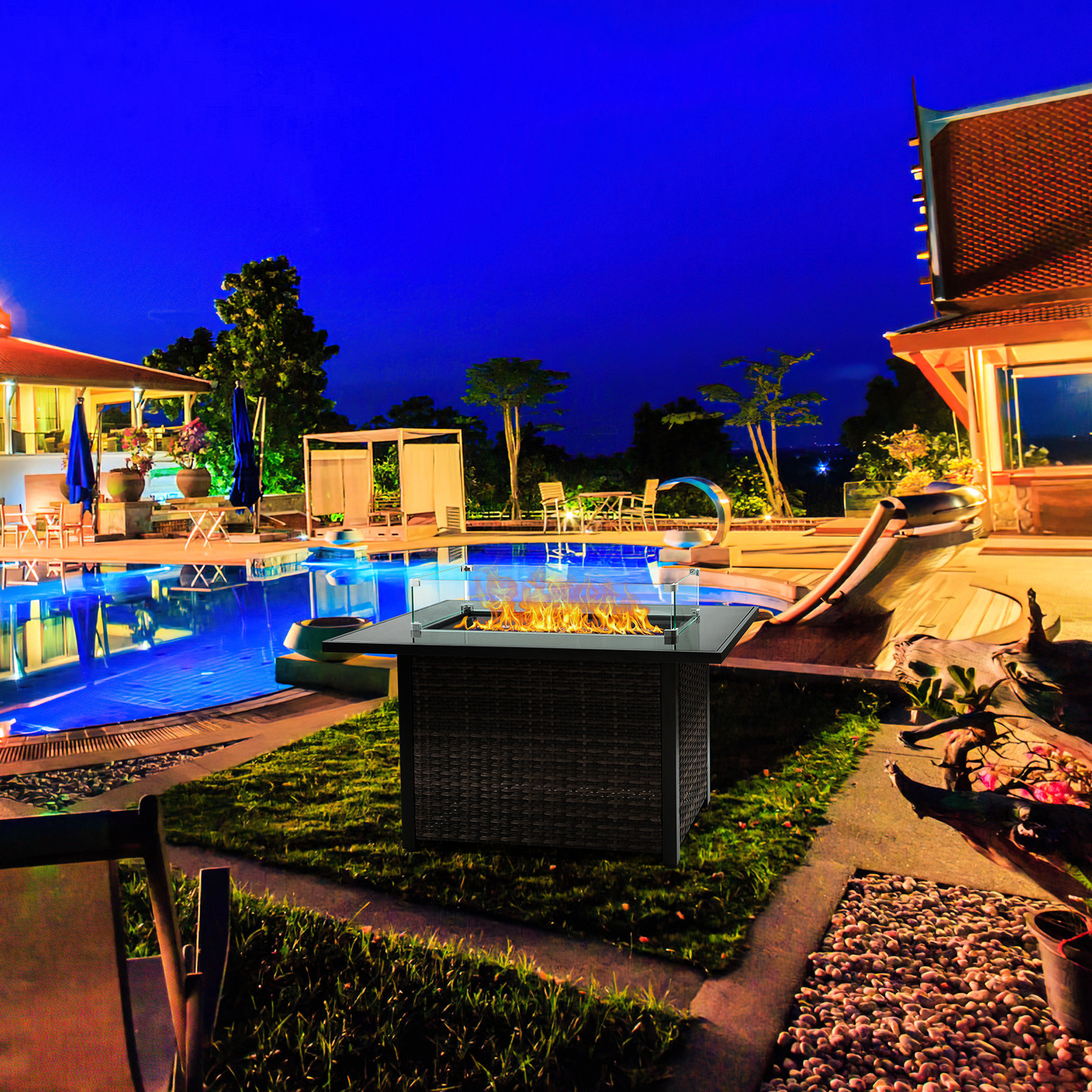 Latitude Run® Modern Outdoor Fire Pit With 50,000 , Propane Gas Table ...