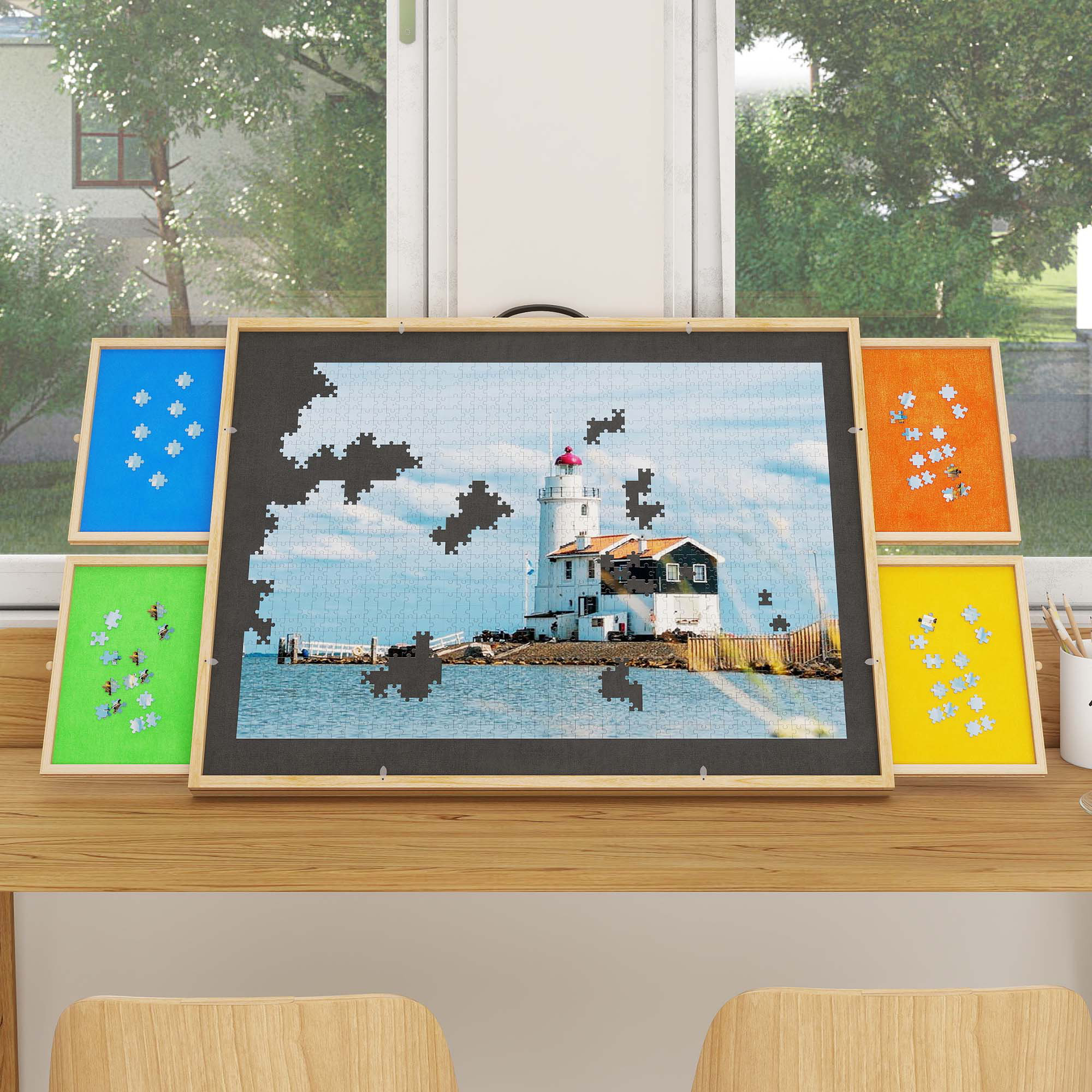 Balconera 1500 Pieces Puzzle Board Wooden Jigsaw Puzzle Table With 4 ...