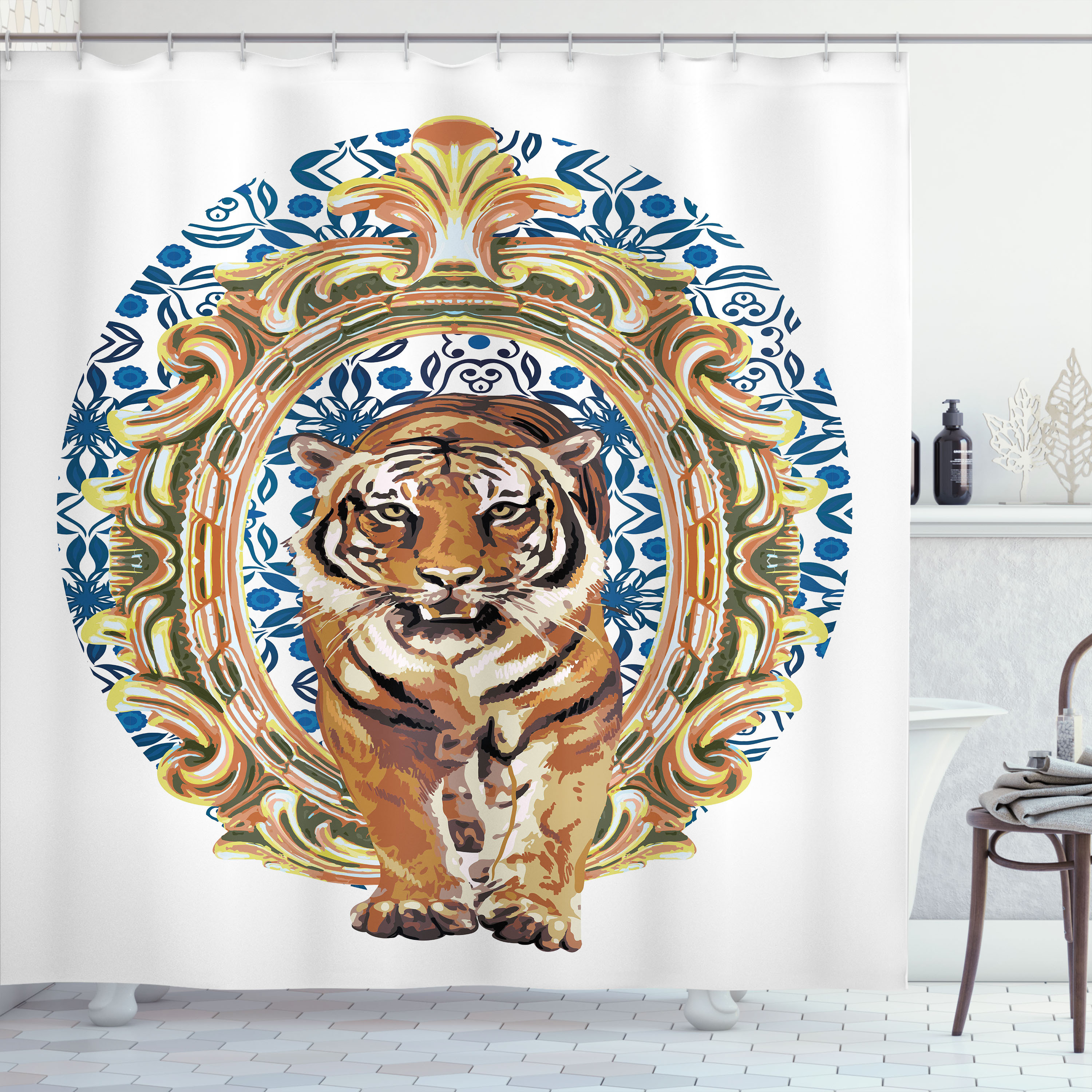 Astoria Grand Tiger Shower Curtain Japanese Exotic Adventure Royal Blue ...